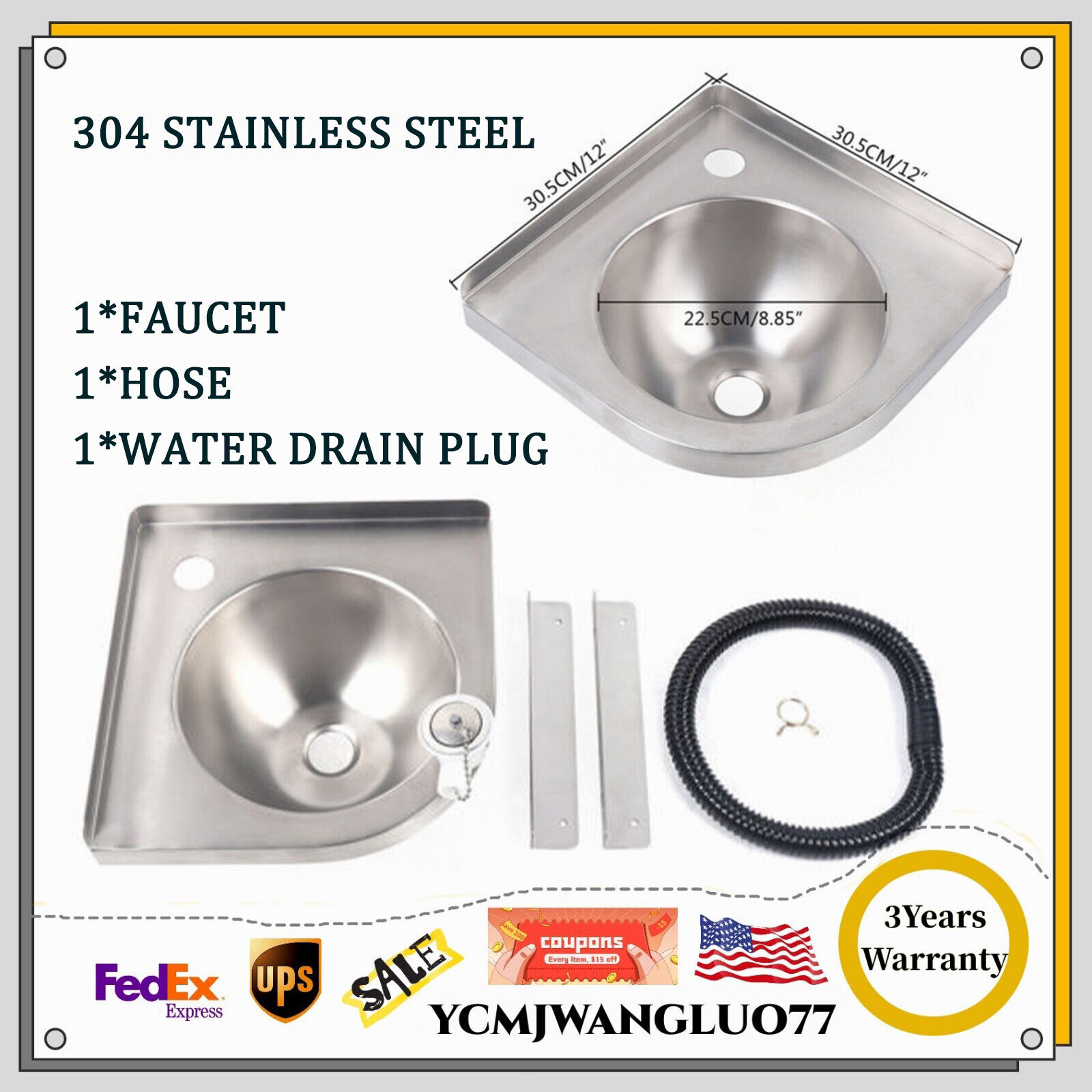 RV Boat Caravan Triangular Sink Bathroom Wash Basin Sink Stainless ...