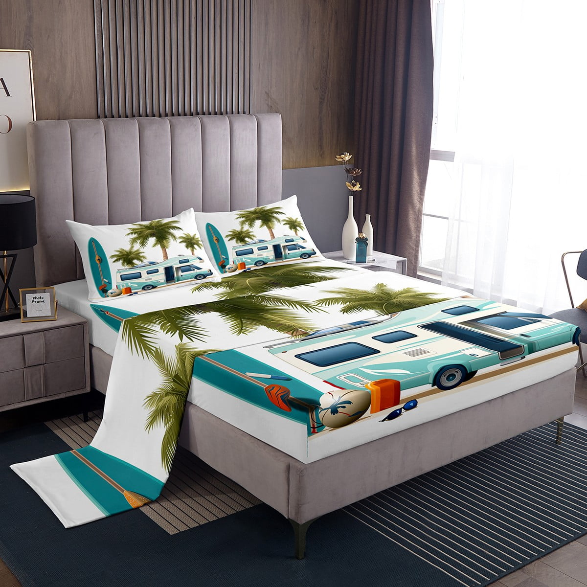 RV Camper Bed Sheets Set Sea Surfing Sports King Sheet Set, Camping ...