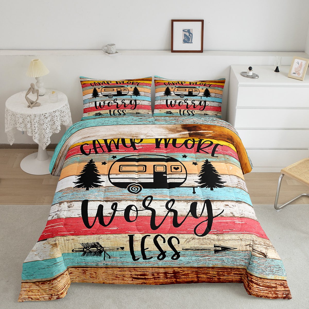 RV Camper Bedding Queen,Camping Comforter Set Camping Decor,RV Travel ...