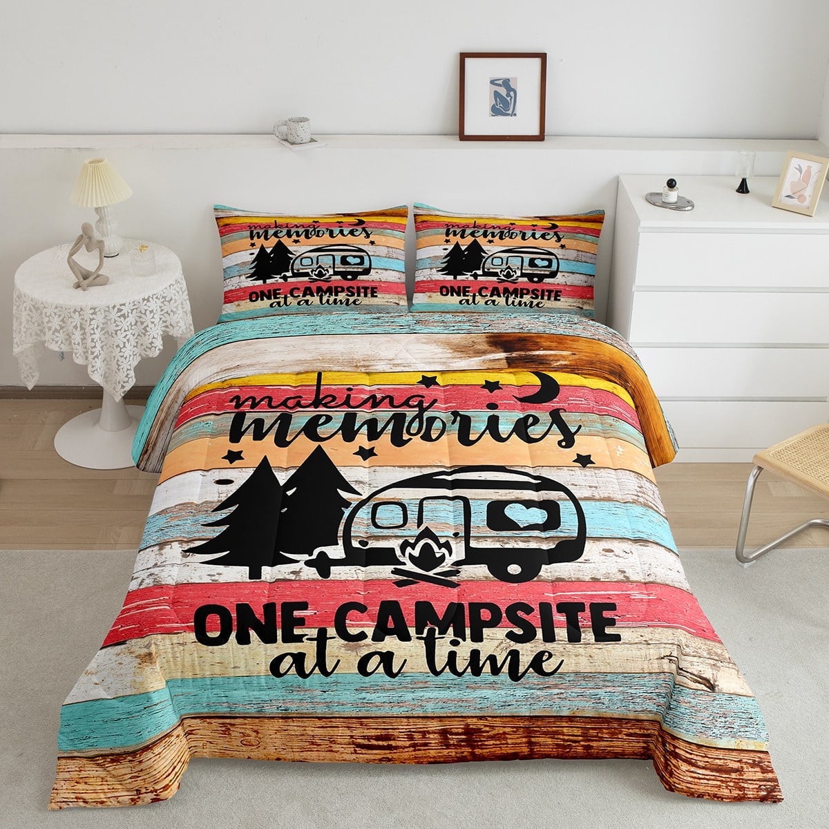 RV Camper Bedding Queen,Camping Comforter Set Camping Decor,RV Travel ...