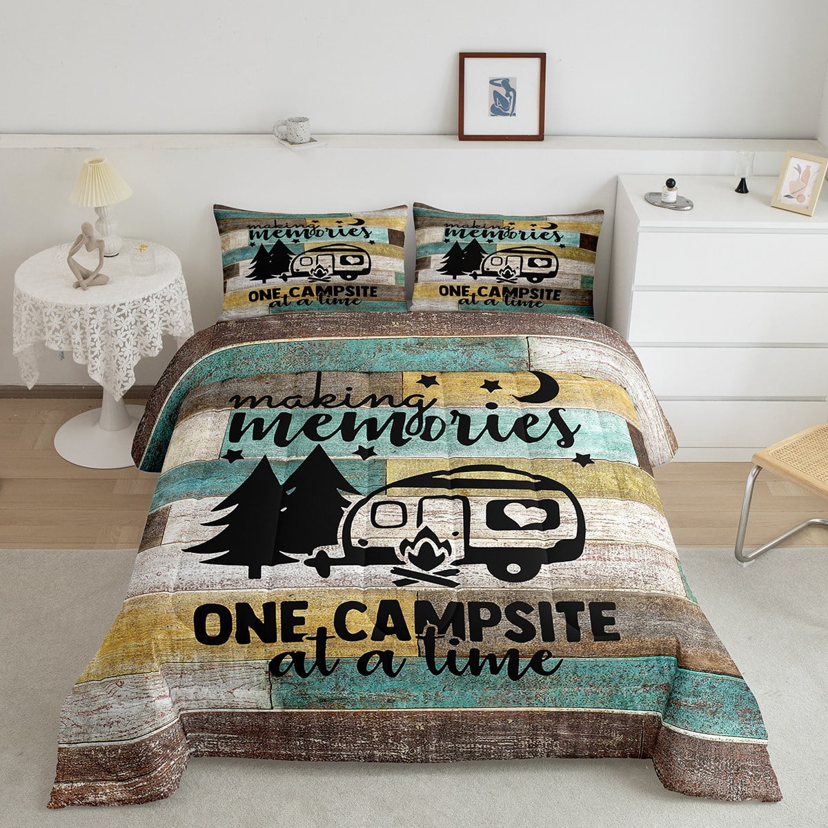 RV Camper Bedding Queen,Camping Comforter Set Camping Decor,RV Travel ...