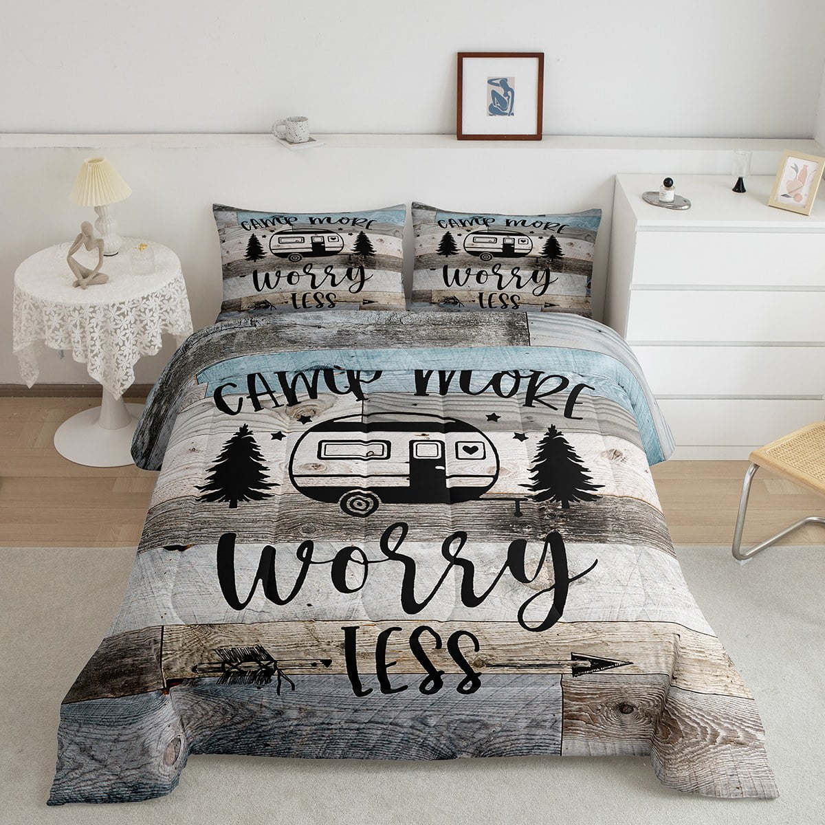 RV Camper Bedding Queen,Camping Comforter Set Camping Decor,RV Travel ...