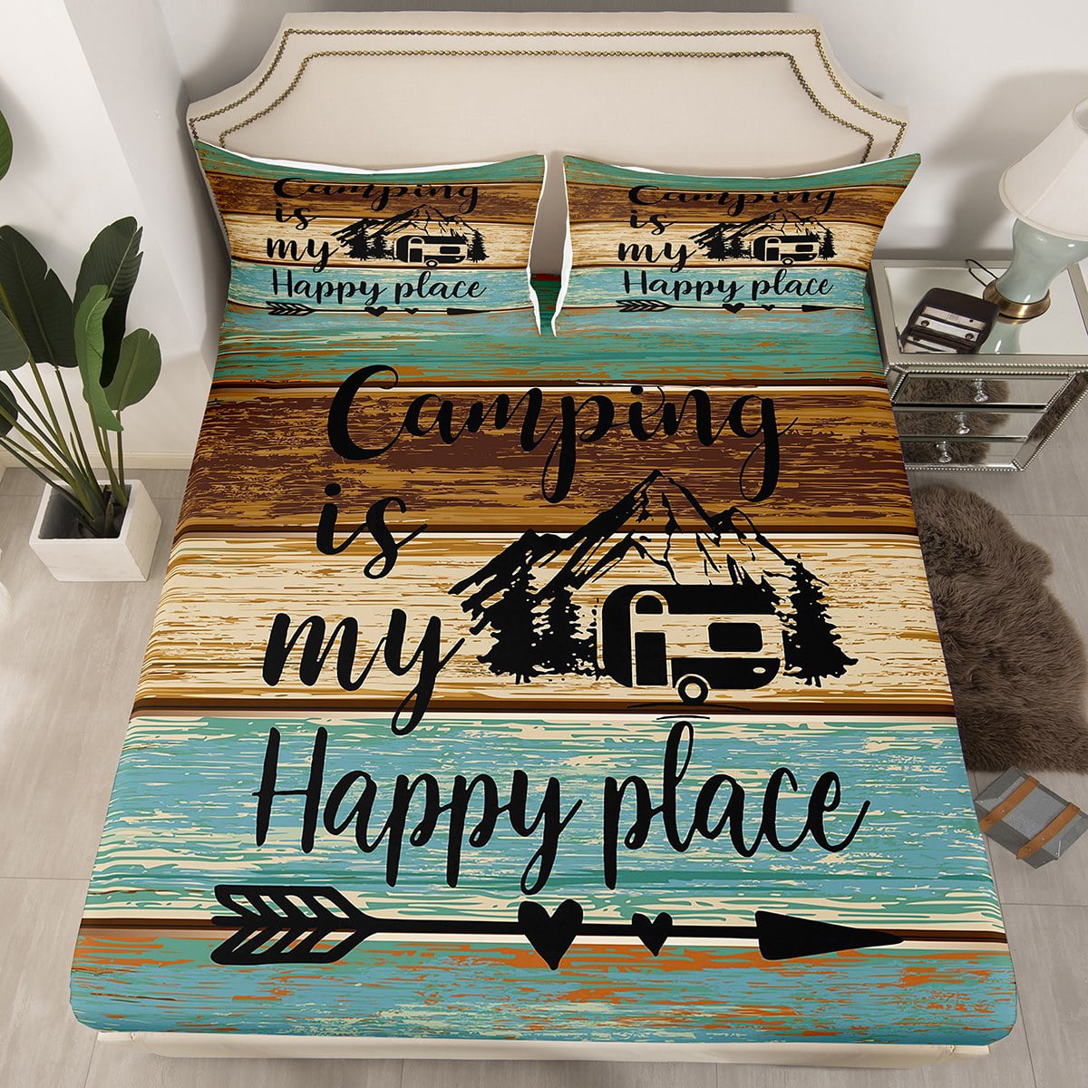 RV Camper Bedding Set Queen,Camping Fitted Sheet Camping Decor,RV ...