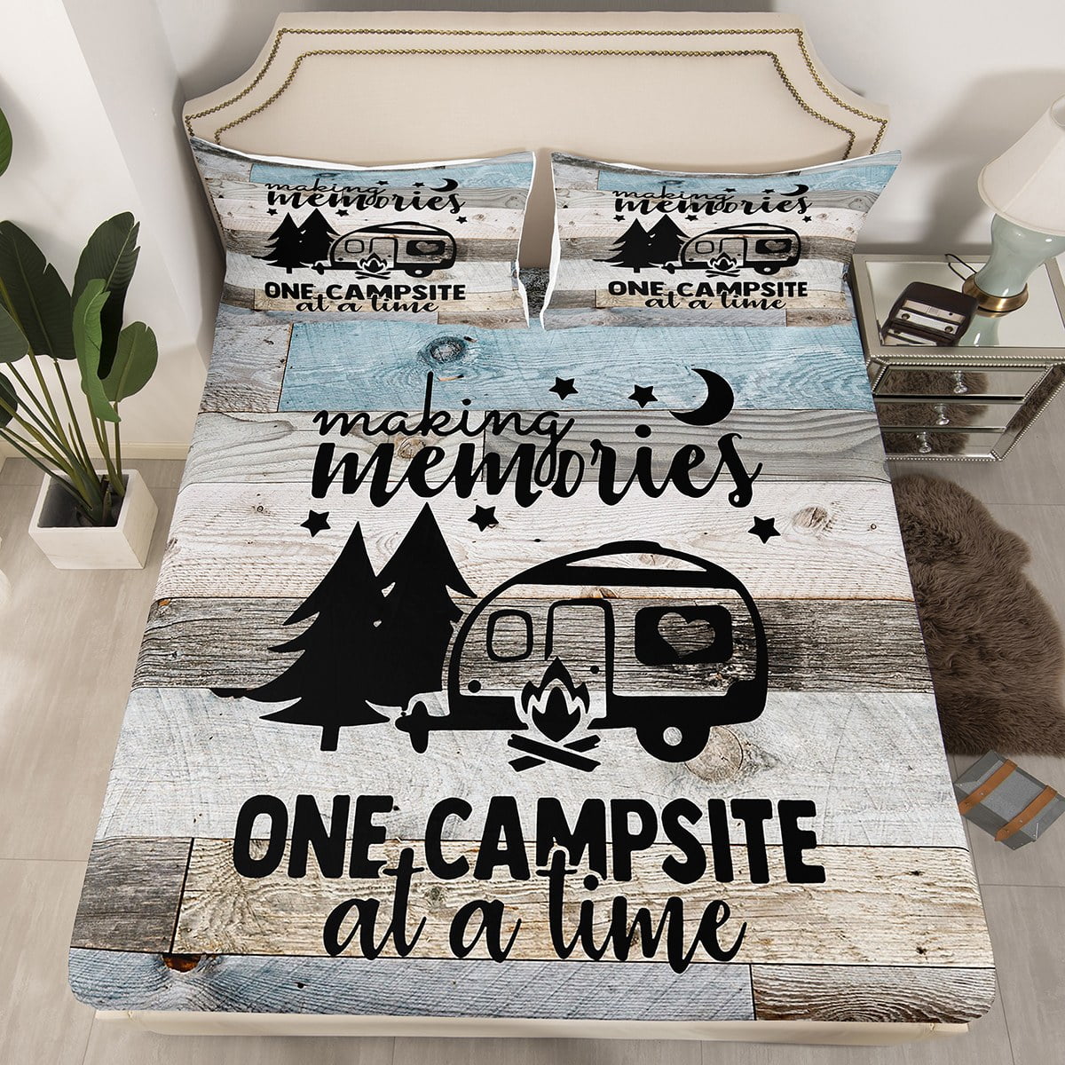 RV Camper Bedding Set Queen,Camping Fitted Sheet Camping Decor,RV ...