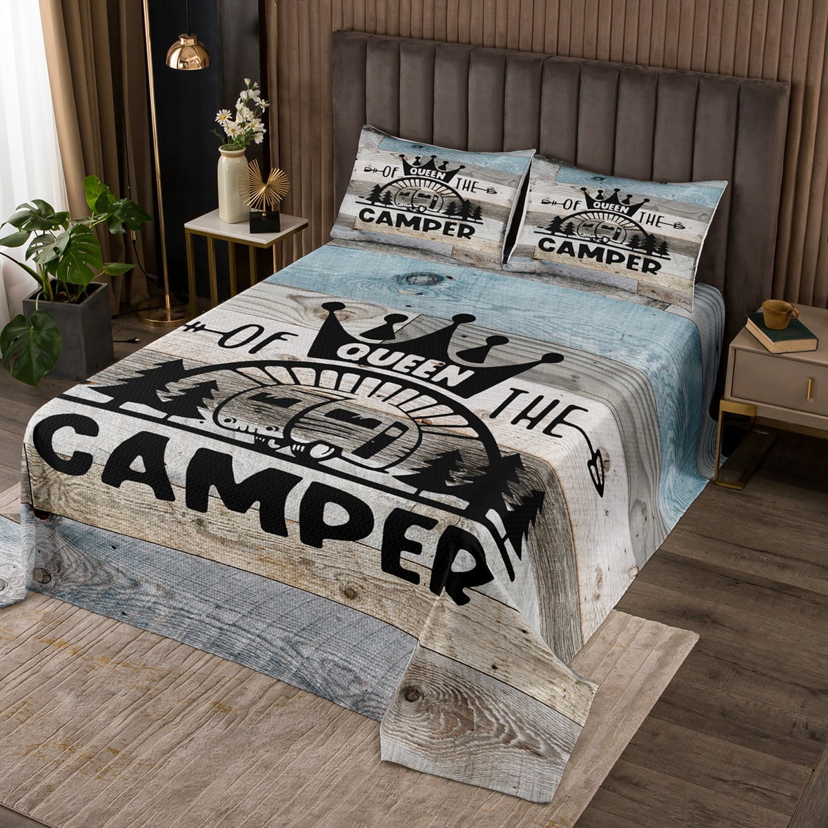 RV Camper Bedspread Set King,Camping Quilt Set Camping Decor,RV Travel ...