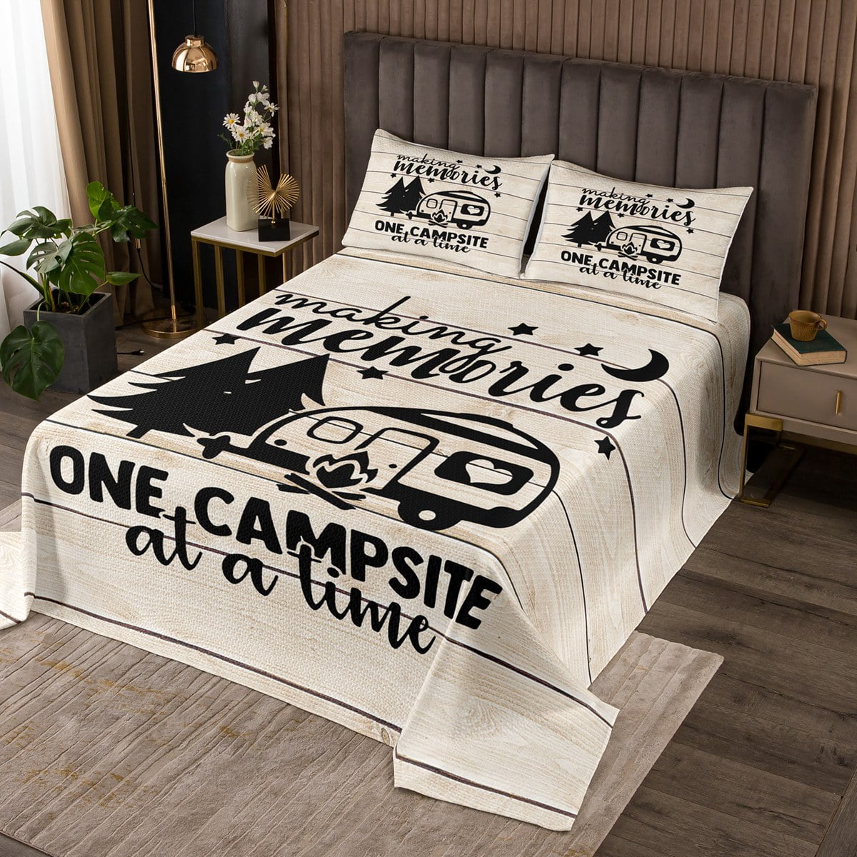 RV Camper Bedspread Set King,Camping Quilt Set Camping Decor,RV Travel ...