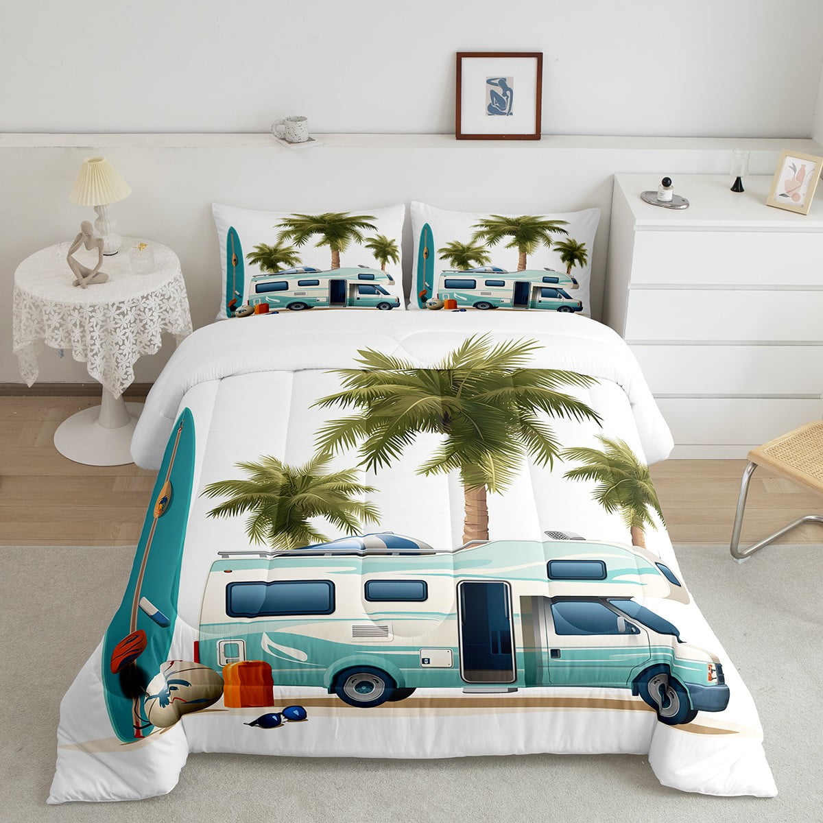 RV Camper Queen Bedding Set Sea Surfing Sports Comforter Set Queen ...