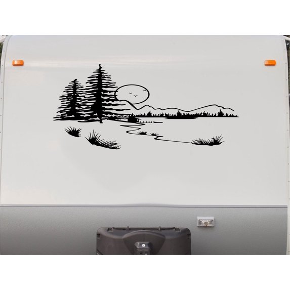 RV Camper Vinyl Decal Sticker Cabin Lake Scene - Walmart.com