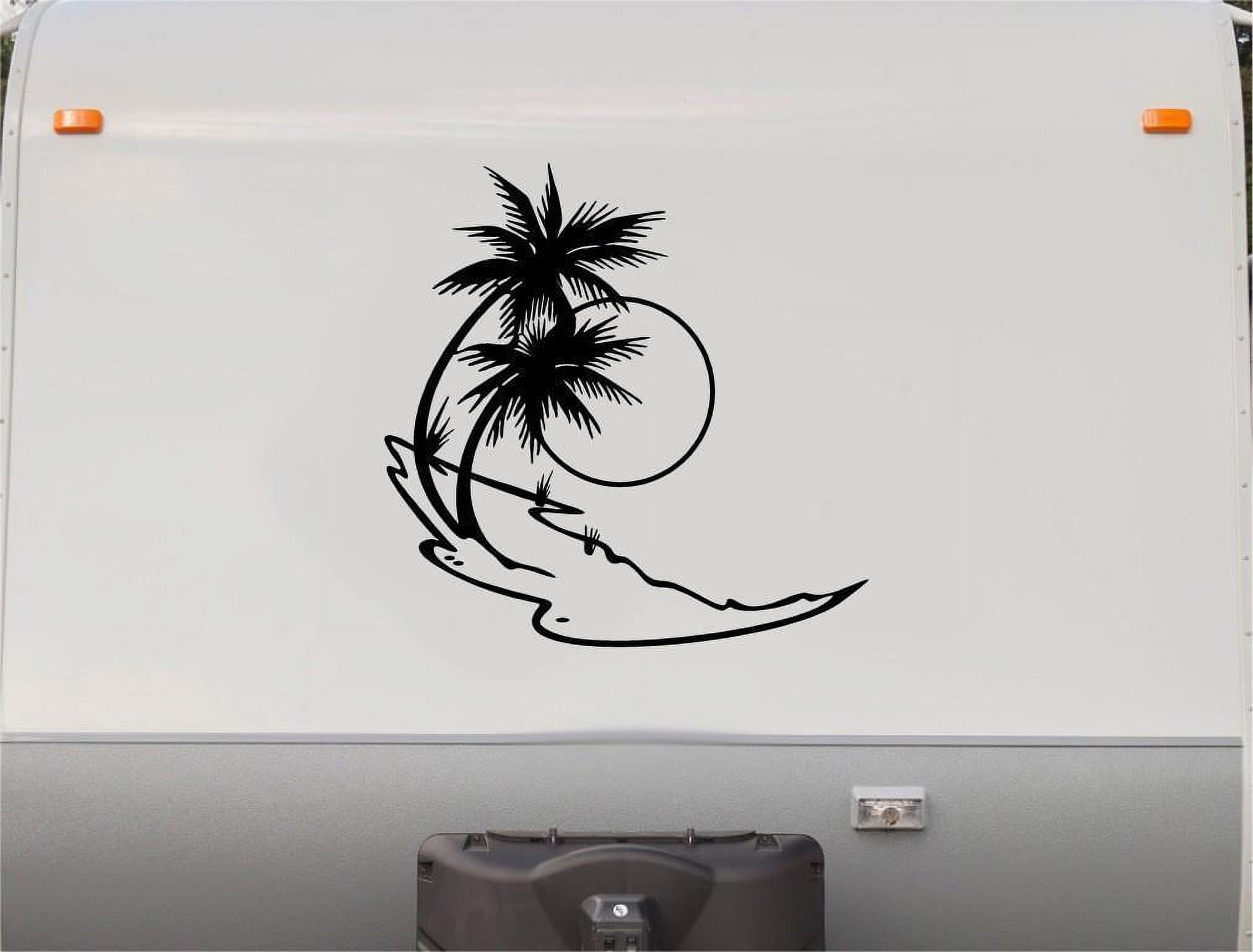 RV Camper Vinyl Decal Sticker Two Palm Trees Beach Scene - Walmart.com