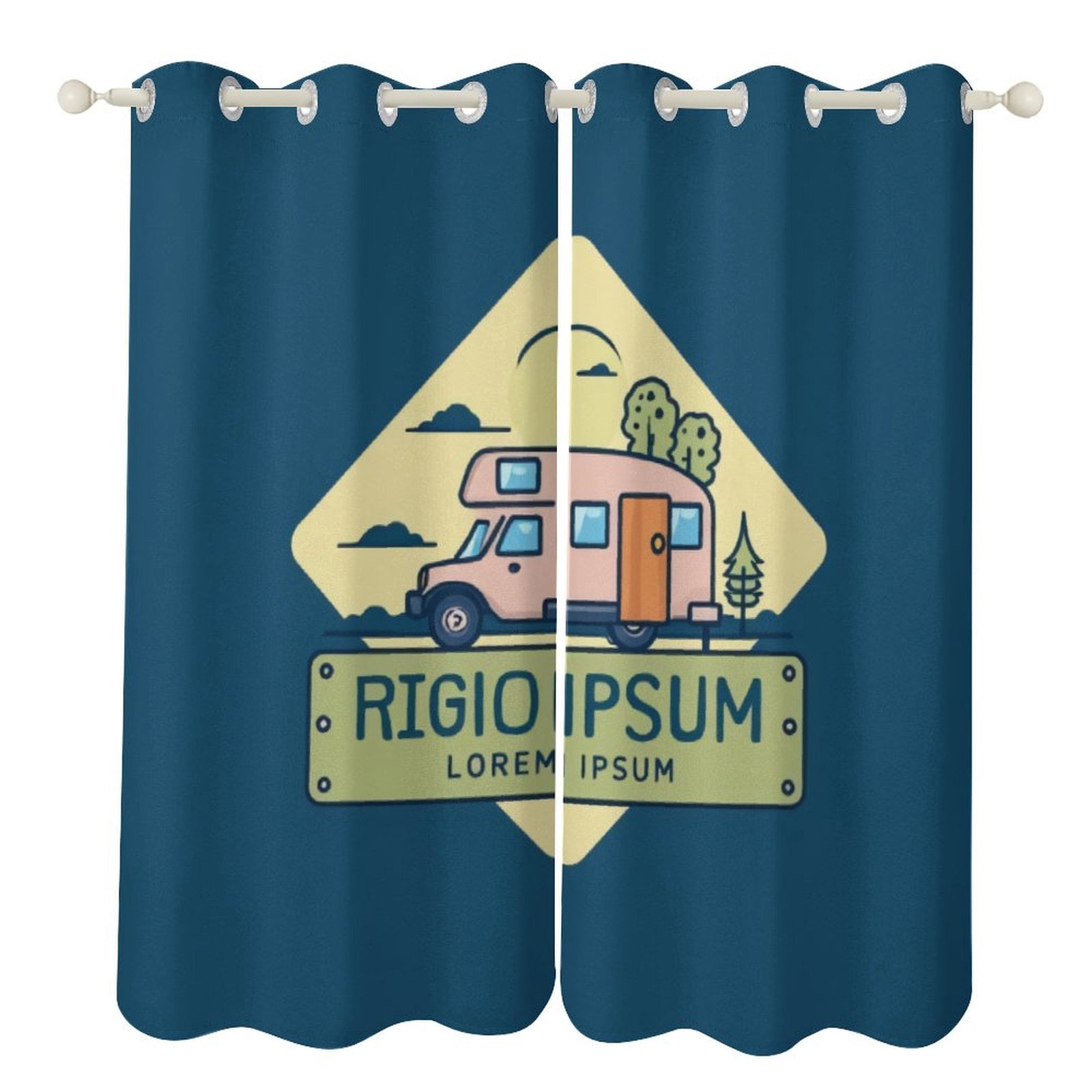 RV Camping Badge Design 2 Panels Curtains for Bedroom Living Room ...