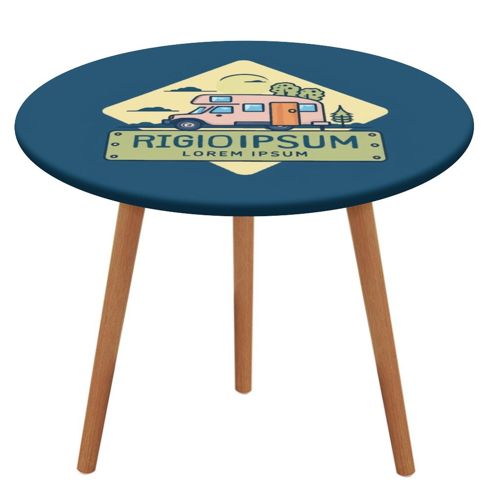 RV Camping Badge Design Pattern Round Tablecloth Waterproof Elastic ...