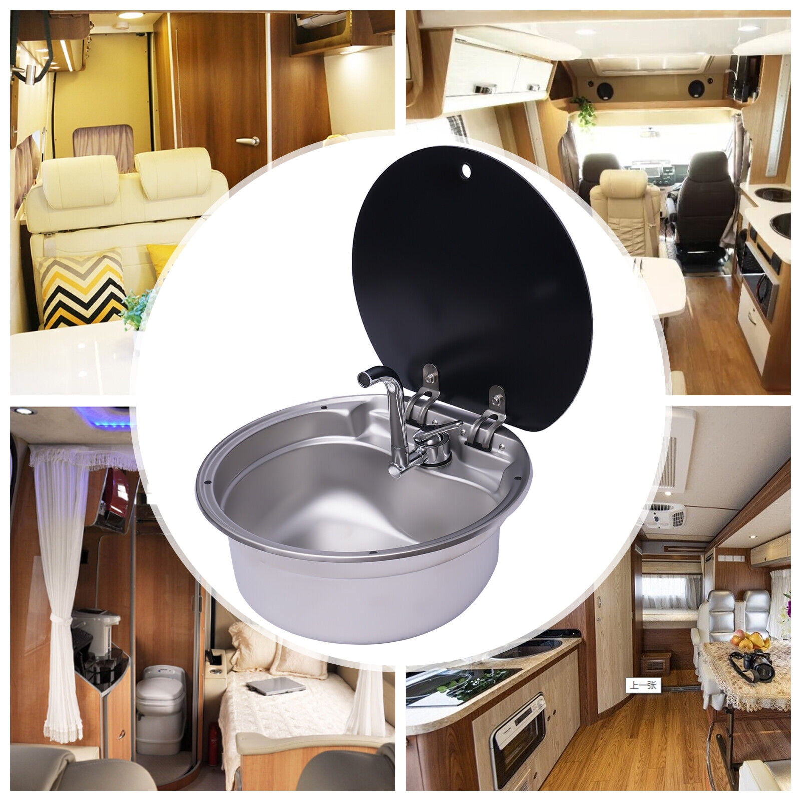 RV Caravan Sink Stainless Steel Hand Wash Round Basin for Camper ...