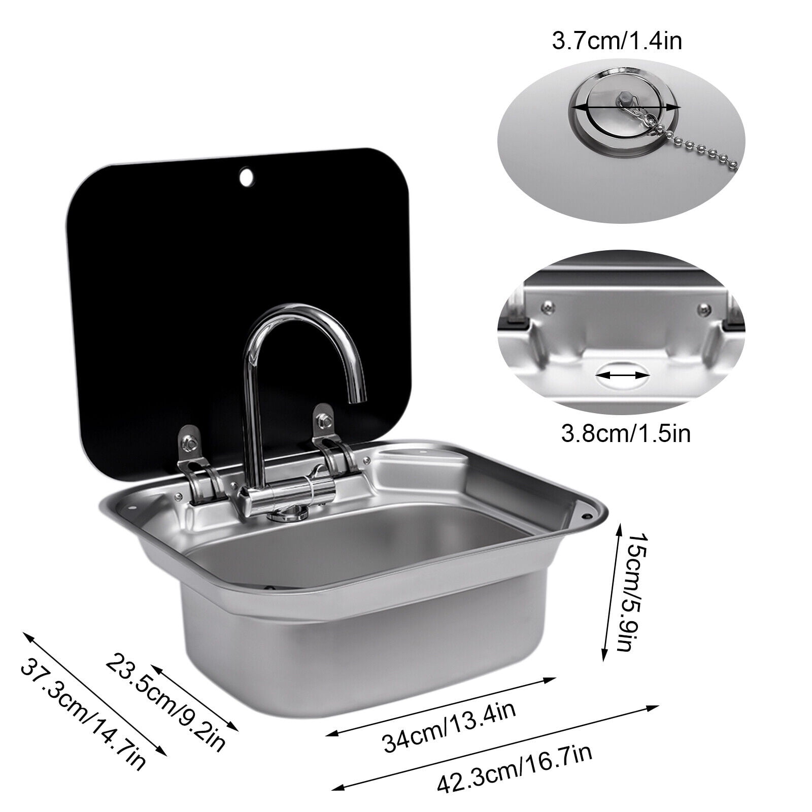 RV Caravan or Boat Stainless Steel Hand Wash Basin RV Kitchen Sink Kit ...