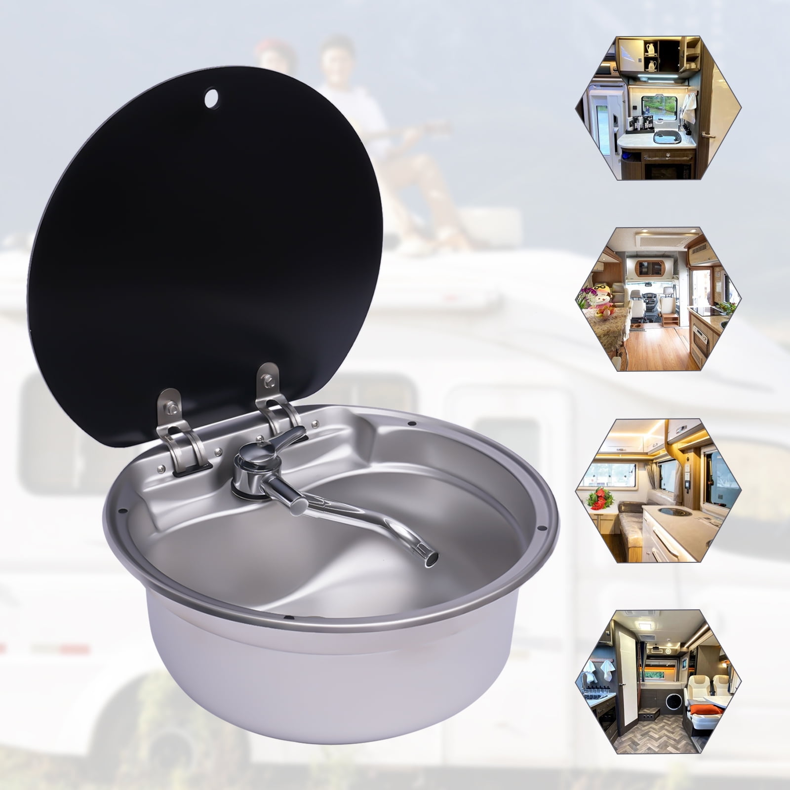RV Caravan or Boat Stainless Steel Hand Wash Basin Sink with Folded ...