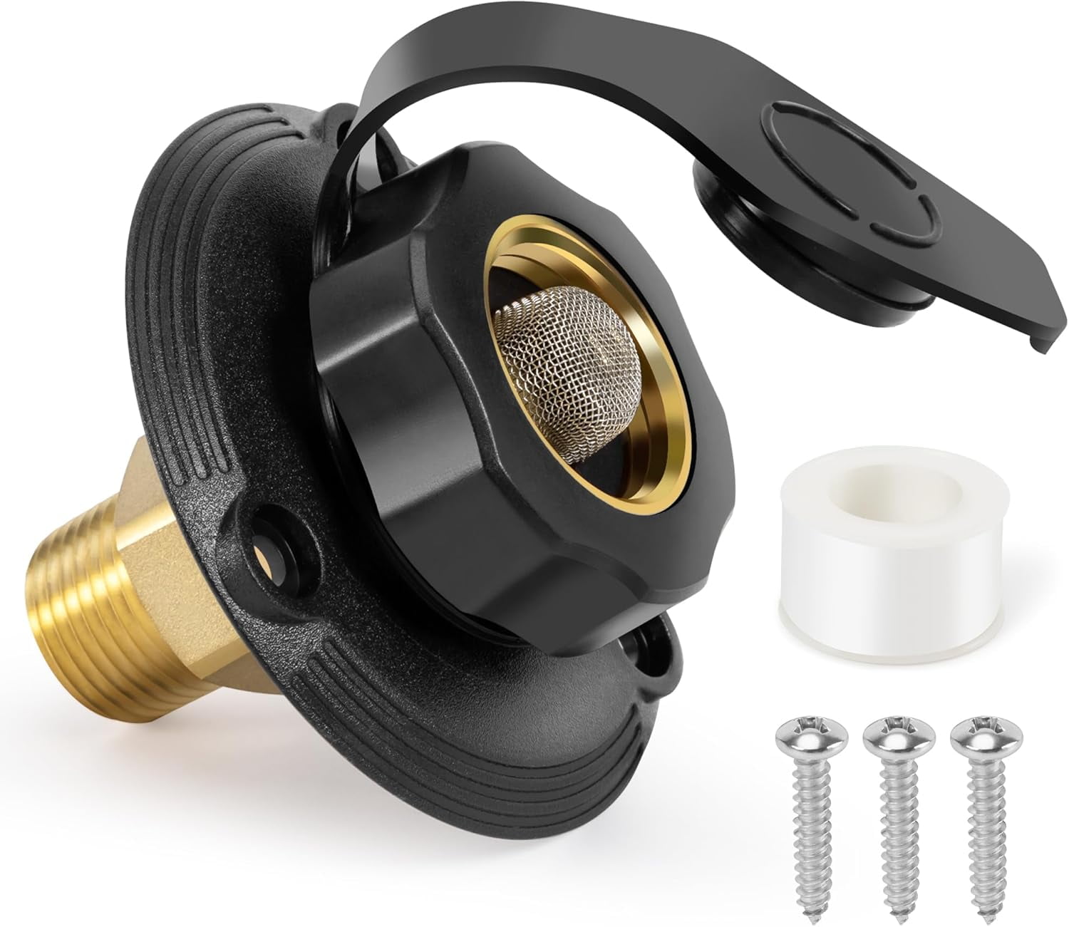 RV City Water Inlet with Check Valve, Brass Thread RV Water Fill Inlet ...