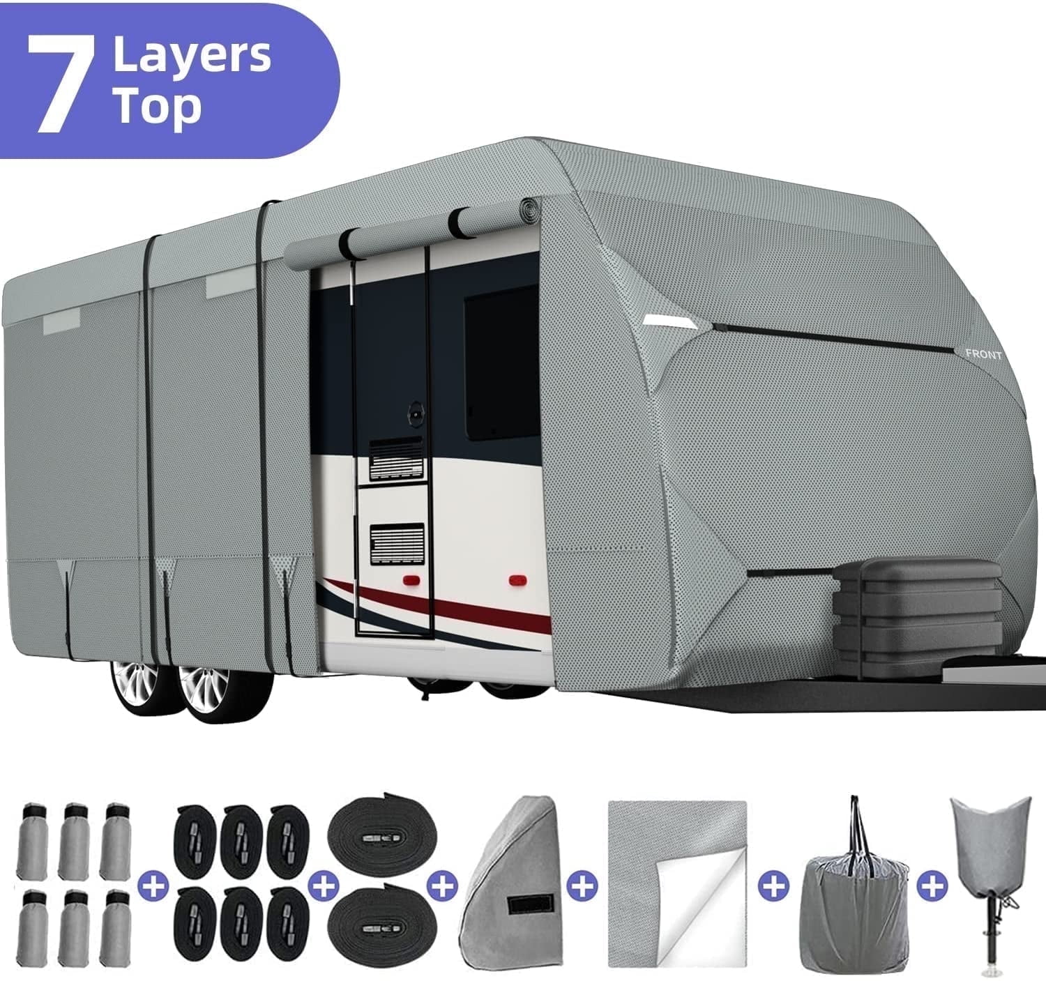 7-Layered Waterproof RV Cover for 30'-33' Travel Trailer with Jack ...