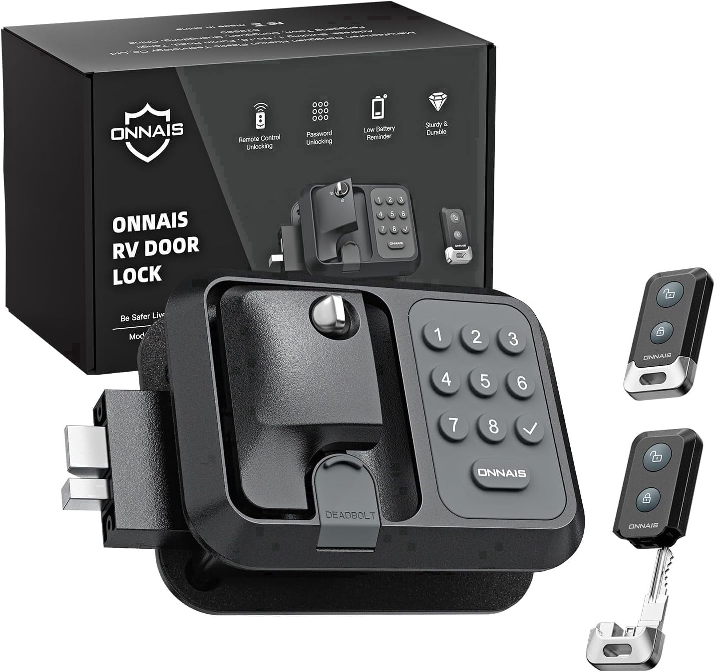 Onnais, Black, Metal, RV Keyless Entry Door Lock for Trailers and 5th ...