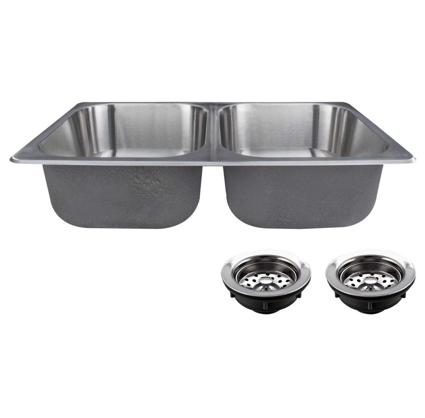 RV Double Bowl Kitchen Sink | 27" x 16 x 7" | Stainless Steel (With Strainers) - Walmart.com