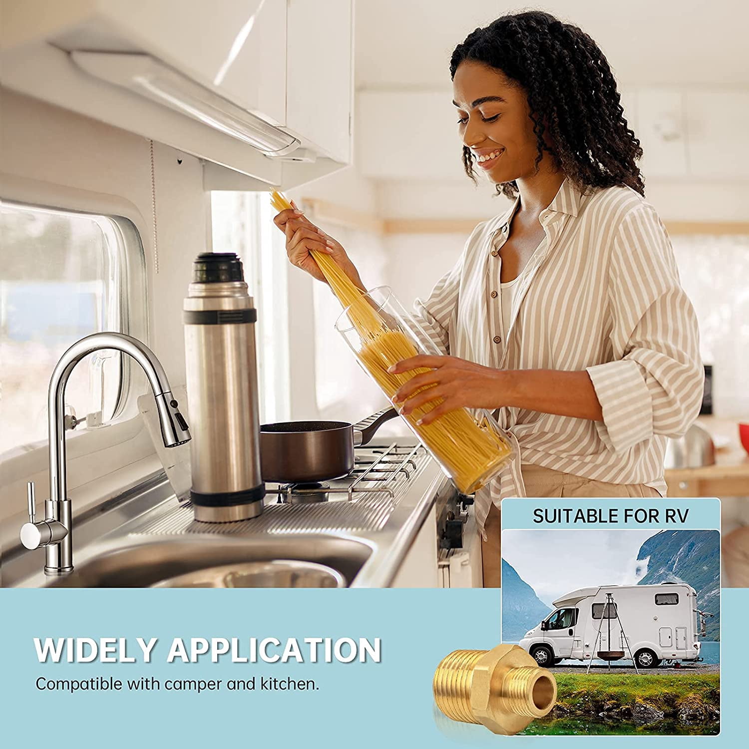 RV Faucet Adapter 1/2 to 3/8 Reducer Faucet Supply Line Adapter Brass 3 ...