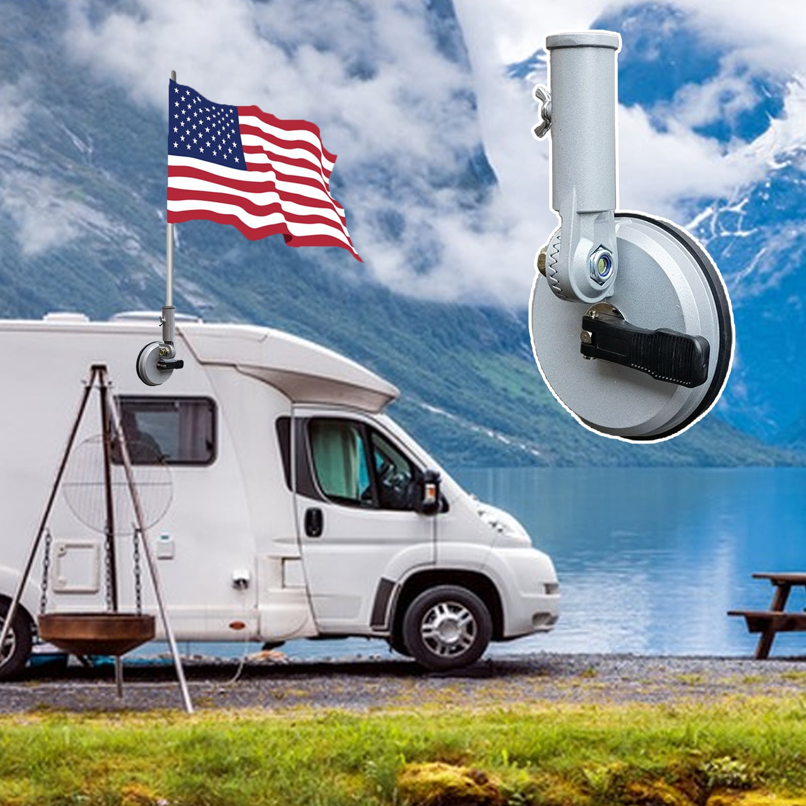 RV Flag Mount RV Flagpole Base Damage-Free Installation Aluminum Alloy ...