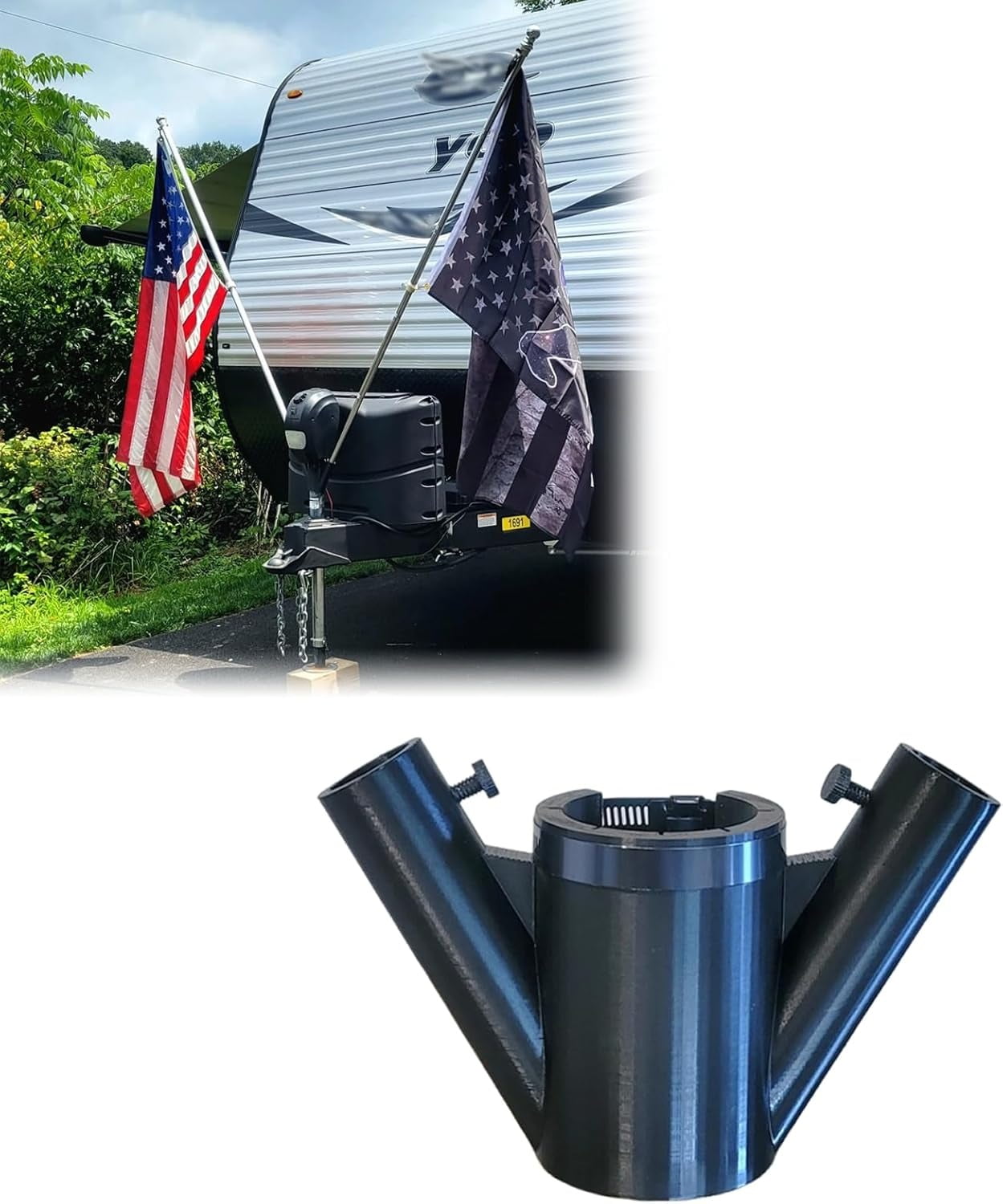 RV Flag Pole Mount for Campers & Trailers - Double Flag Holder with No ...