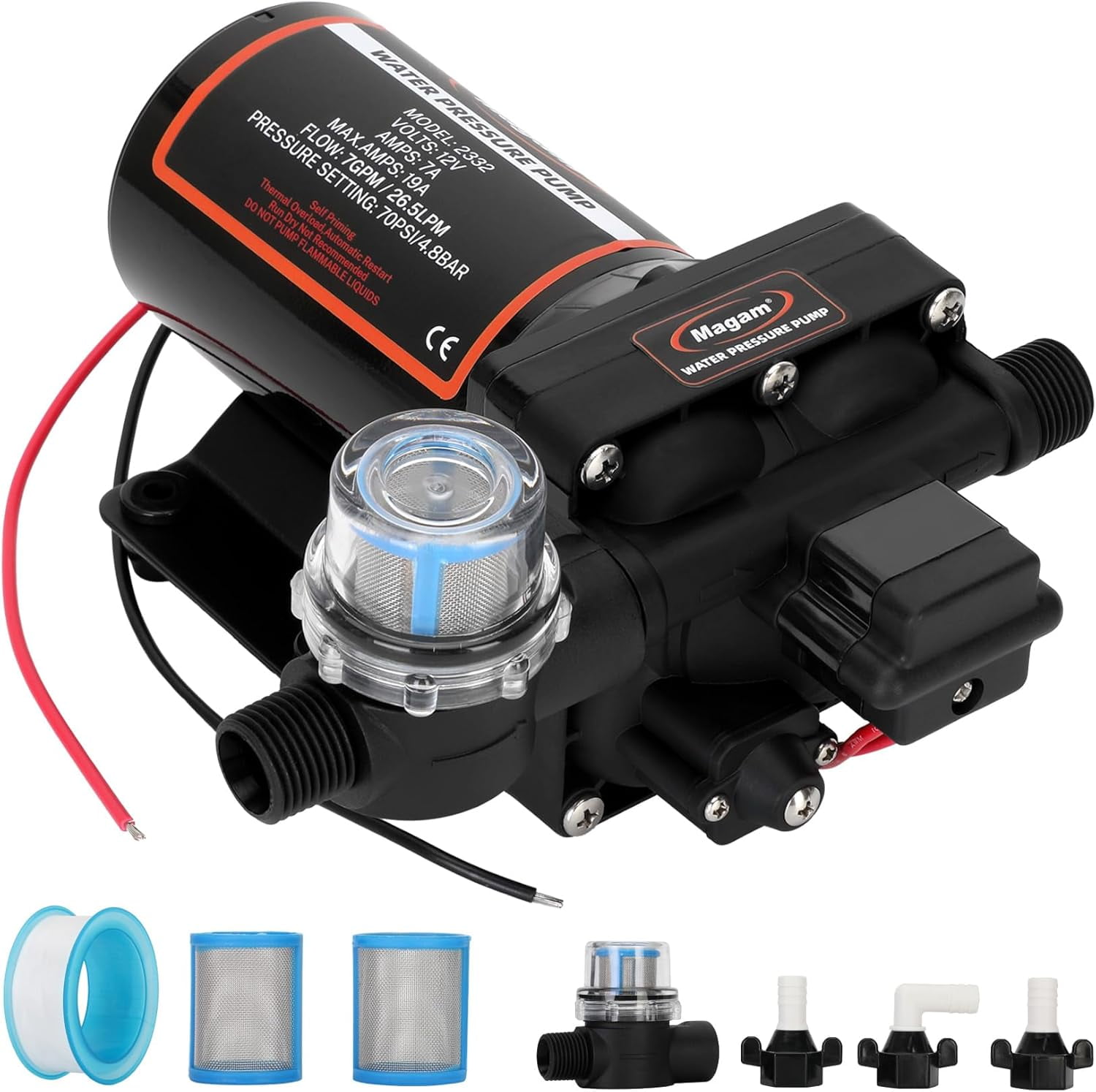 RV Fresh Water Pump, 12V DC Water Pump, 7 GPM 70 PSI Self-Priming ...