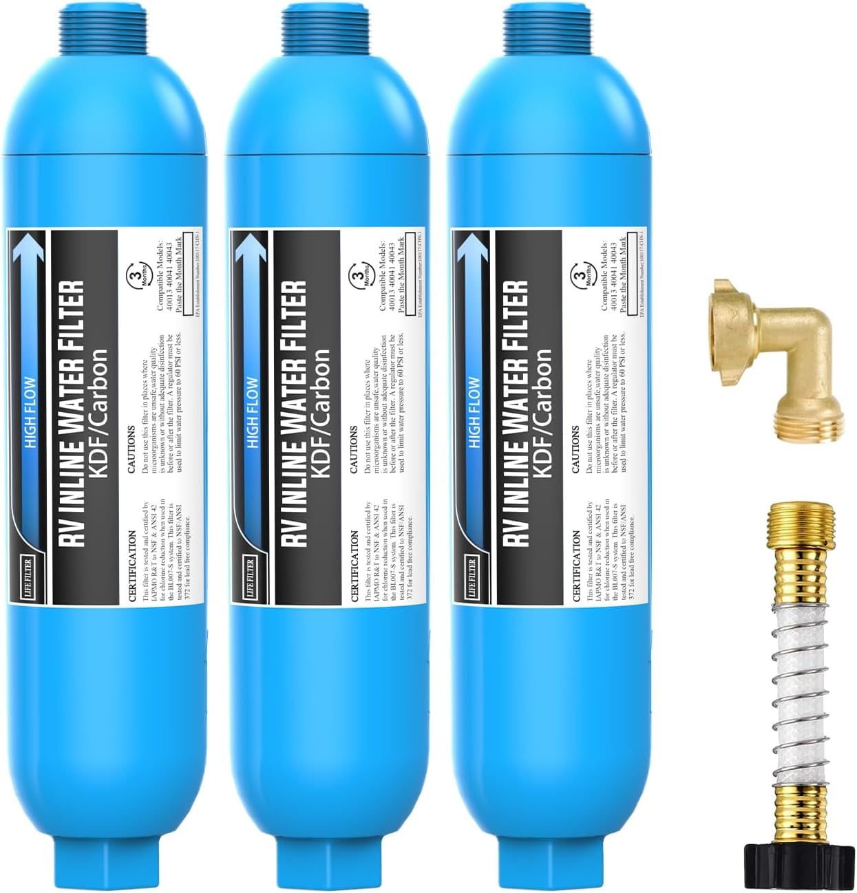 RV Inline Water Filter with Solid Brass 90-Degree Hose Elbow, Reduces ...