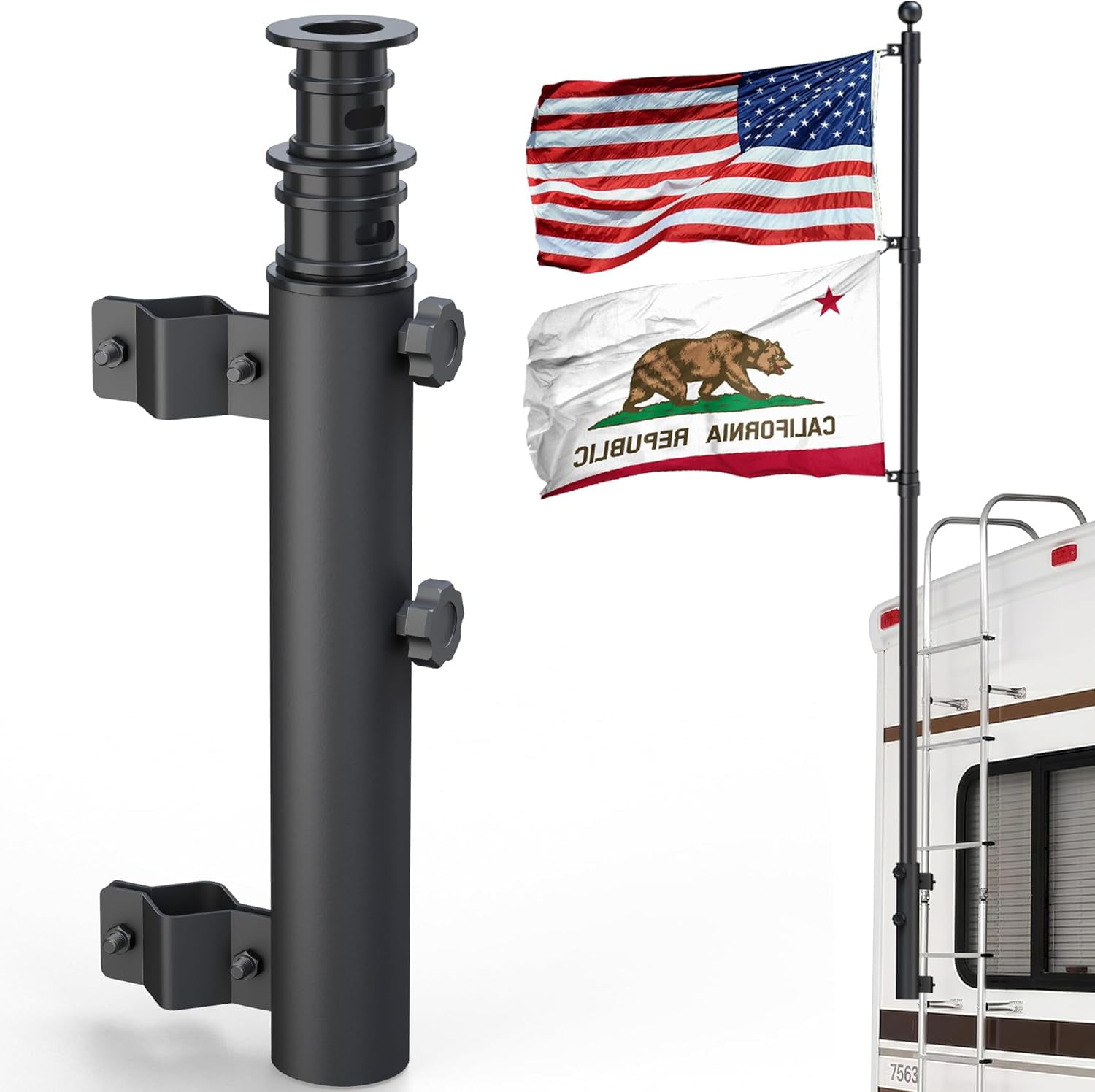 RV Ladder Flagpole Holder,Fit flag poles 1" to 2" Diameter,Camper Flag ...