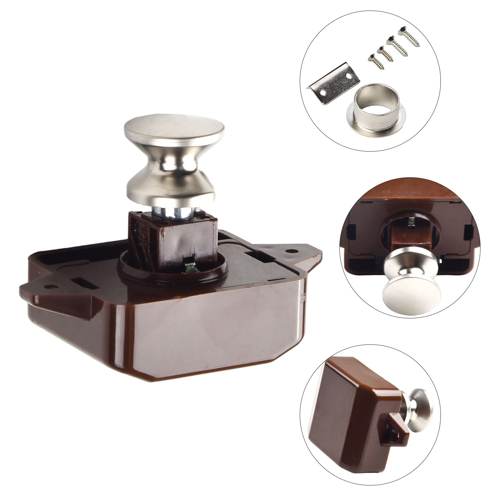RV Lock Large Brown Nickel Knob Motorhome Push Button Lock Interior Parts 26mm Hole ABS & Zinc ...