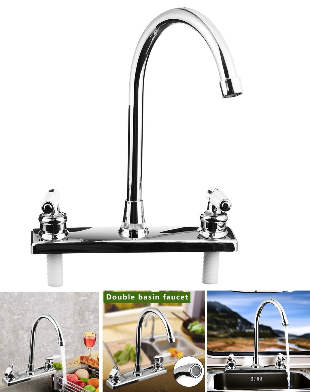 HHENGYISOUL RV Kitchen Faucet, Double Handle, High Arc Swivel, Chrome ...