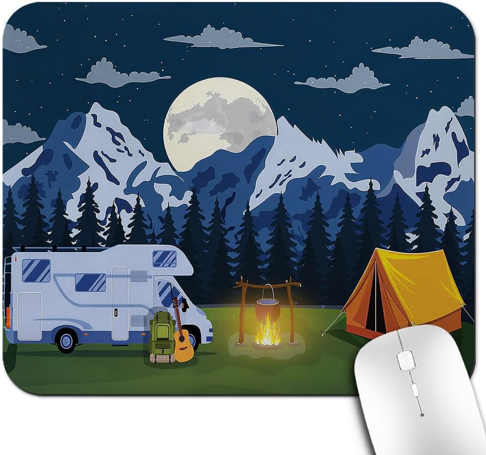 RV Mouse Pad, Outdoors Activity Themed Camping Area Image in The Woods ...