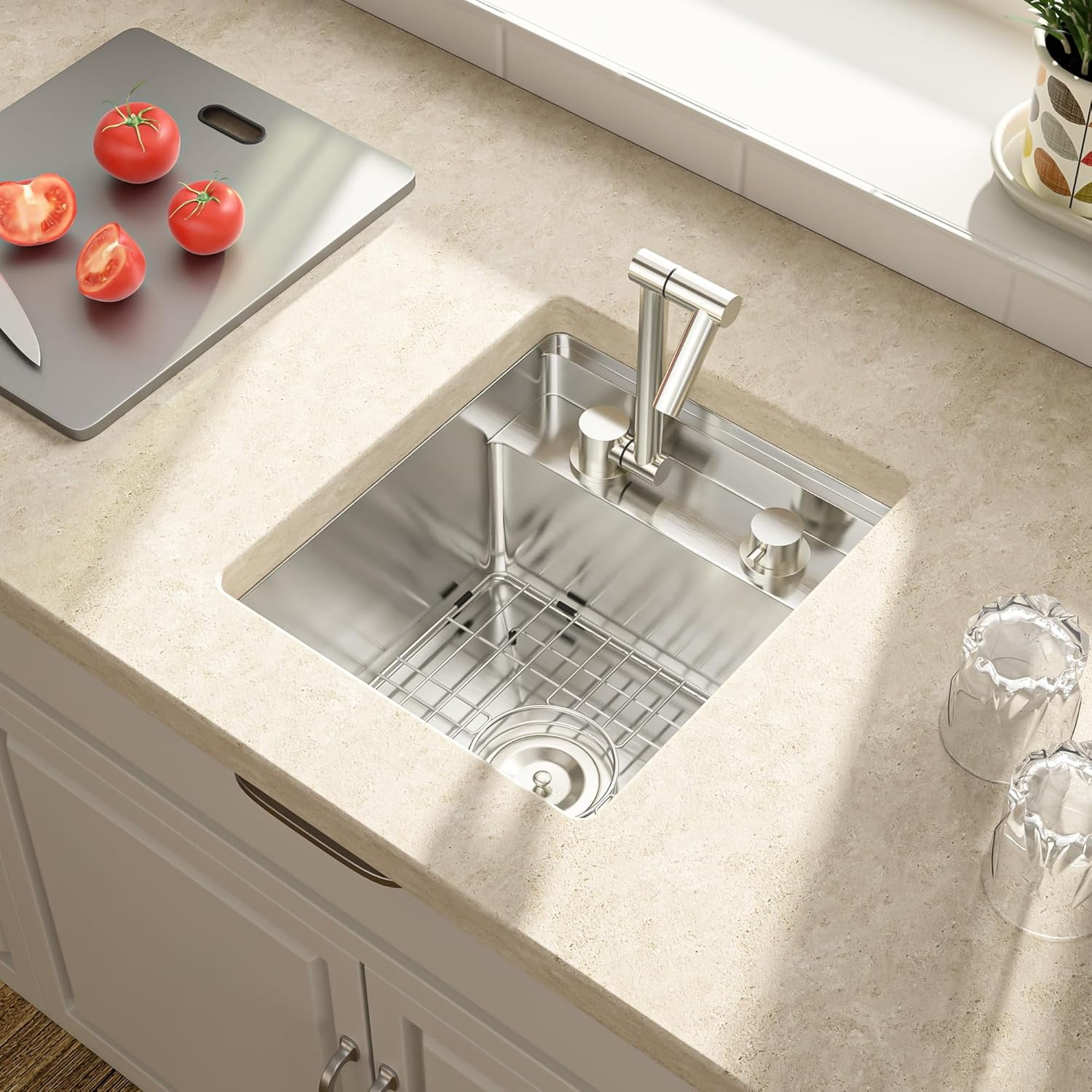 RV Outdoor Kitchen Sink with Foldable Faucet 15x17 Bar Prep Sink ...