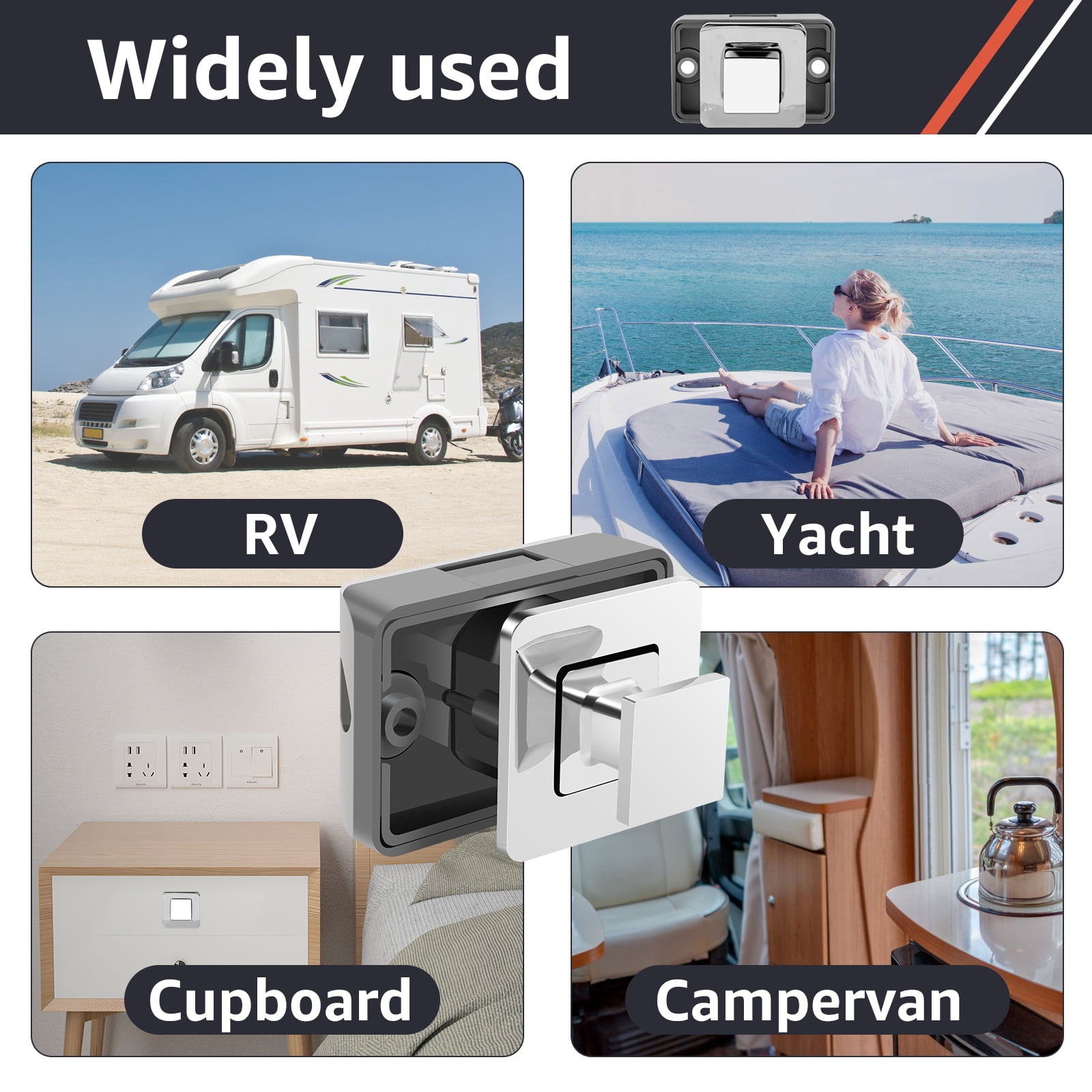 RV Push Button Cabinet Knob Sturdy Push Button Cabinet Latch Rust Proof Boat Compartment Latch ...