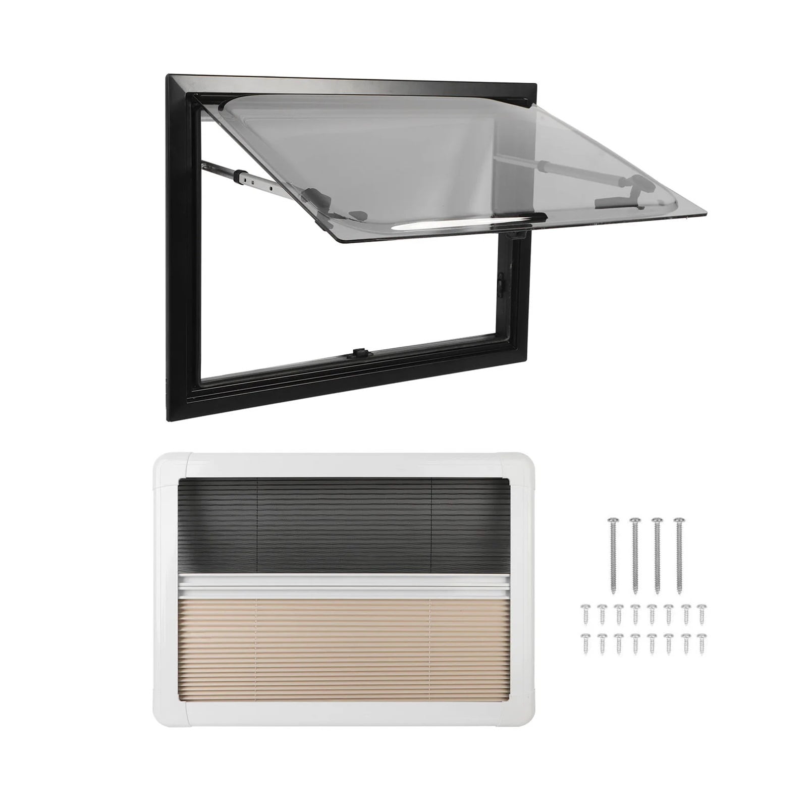 RV Push Out Window with Screen Sunshade Double Layer UV Proof Right Angle for Camper Trailer ...