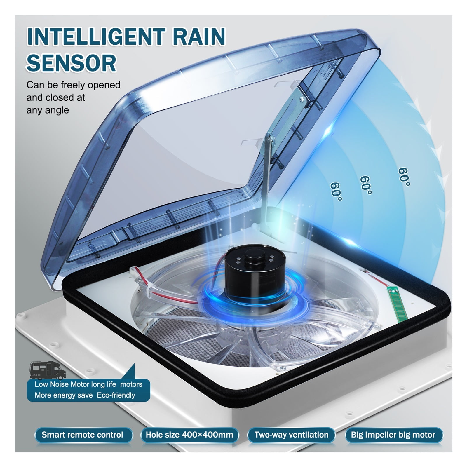 RV Roof Vent Fan Reversible Exhaust Fan with Rain Sensor Temperature ...