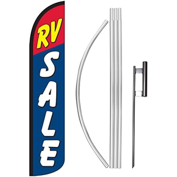 RV Sale Windless Full Sleeve Swooper Feather Flag, Flagpole, & Ground ...