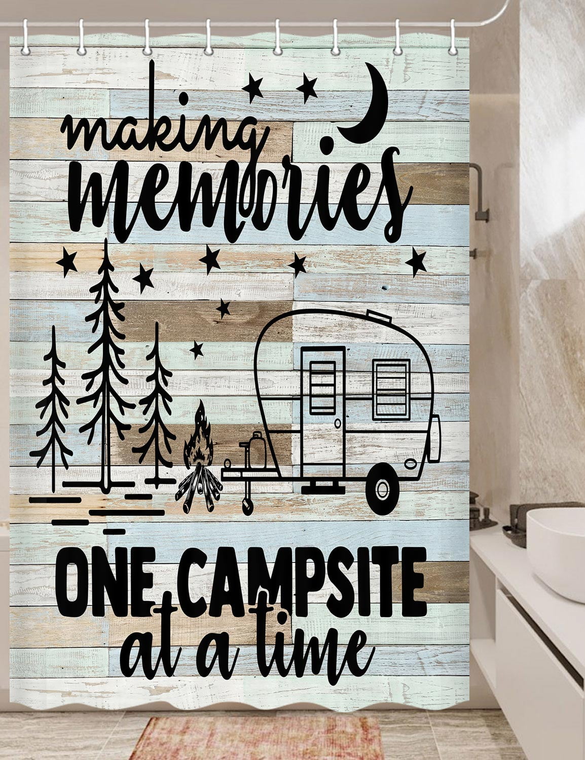 RV Shower Curtain, Camper Shower Curtain, Happy Camper Bathroom ...