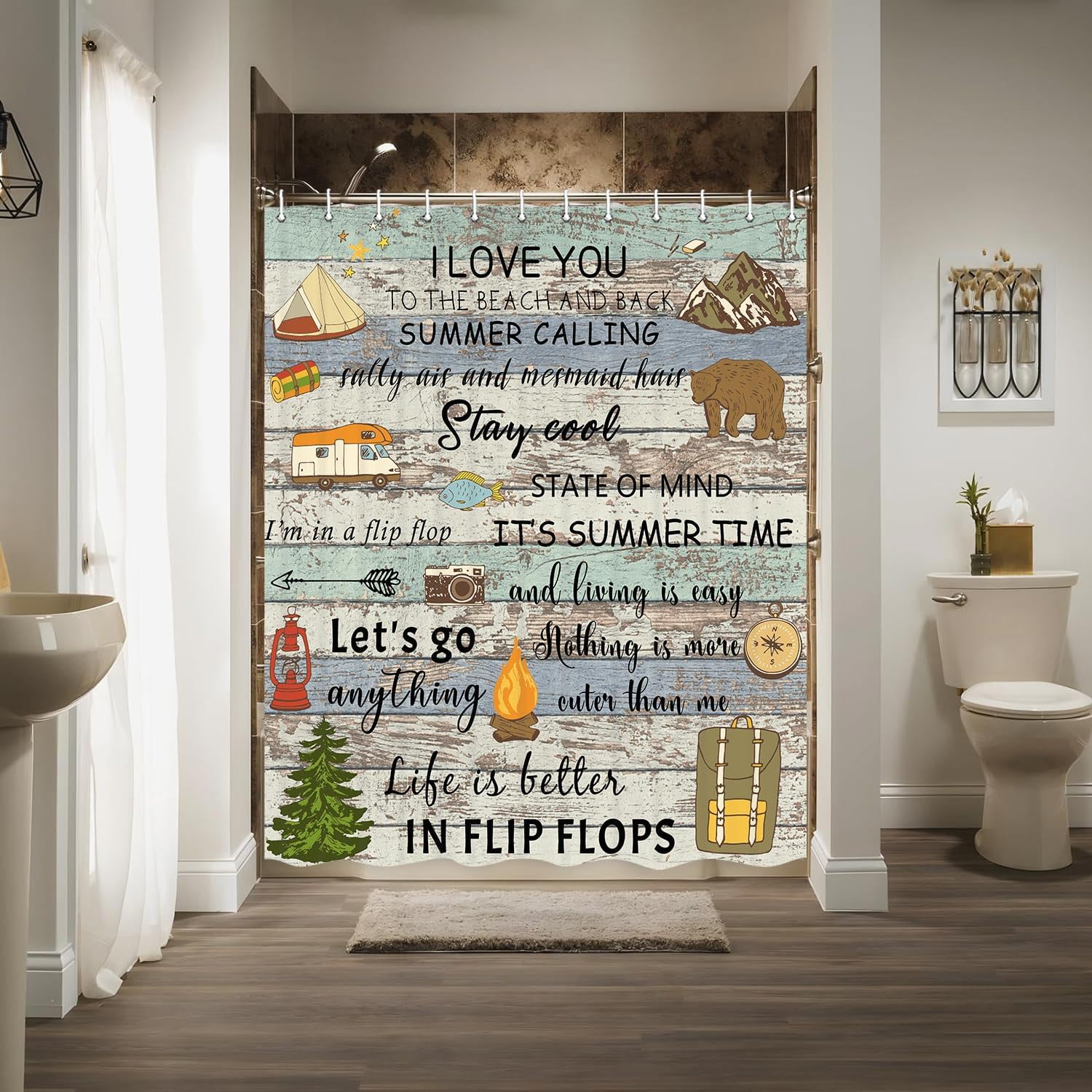 RV Shower Curtain, Camper Shower Curtain, Rustic Farmhouse Happy Camper ...