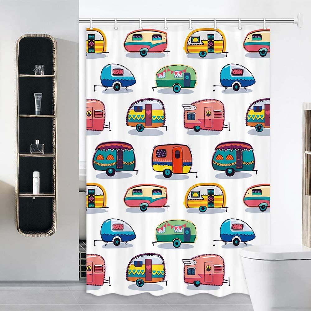 RV Shower Curtain for Camper Trailer Camping Bathroom, Retro RV Fun ...