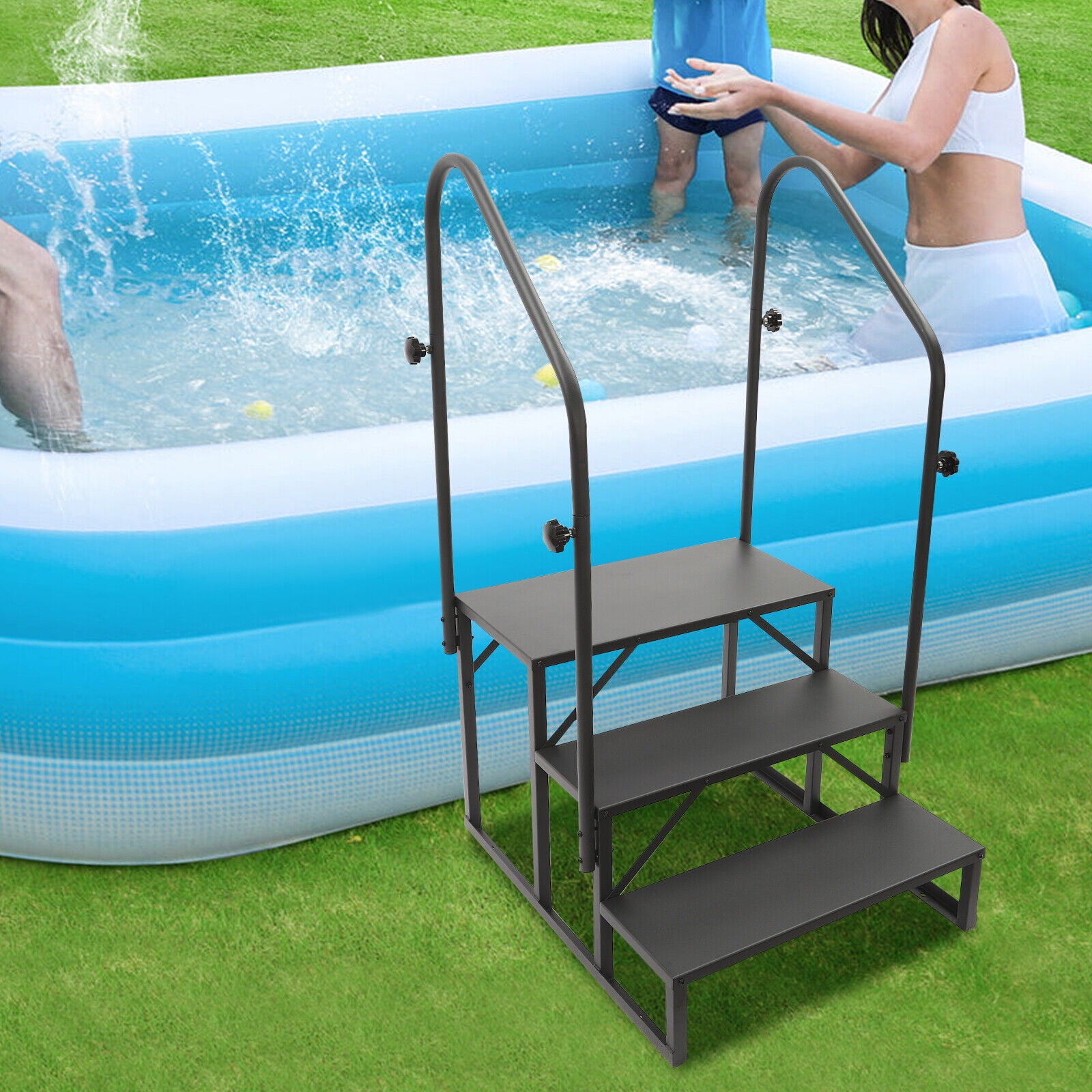 RV Stairs Outdoor Hot Tub Steps Ladder with 2 Handrail Portable Stairs ...