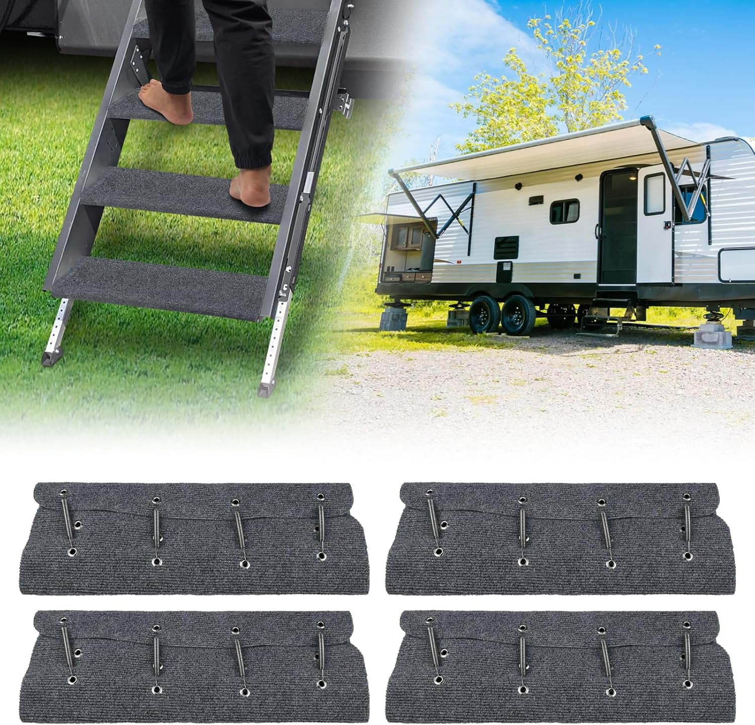 RV Step Covers Rugs 4 Pack RV Camper Step Covers with Install Hooks Fit ...