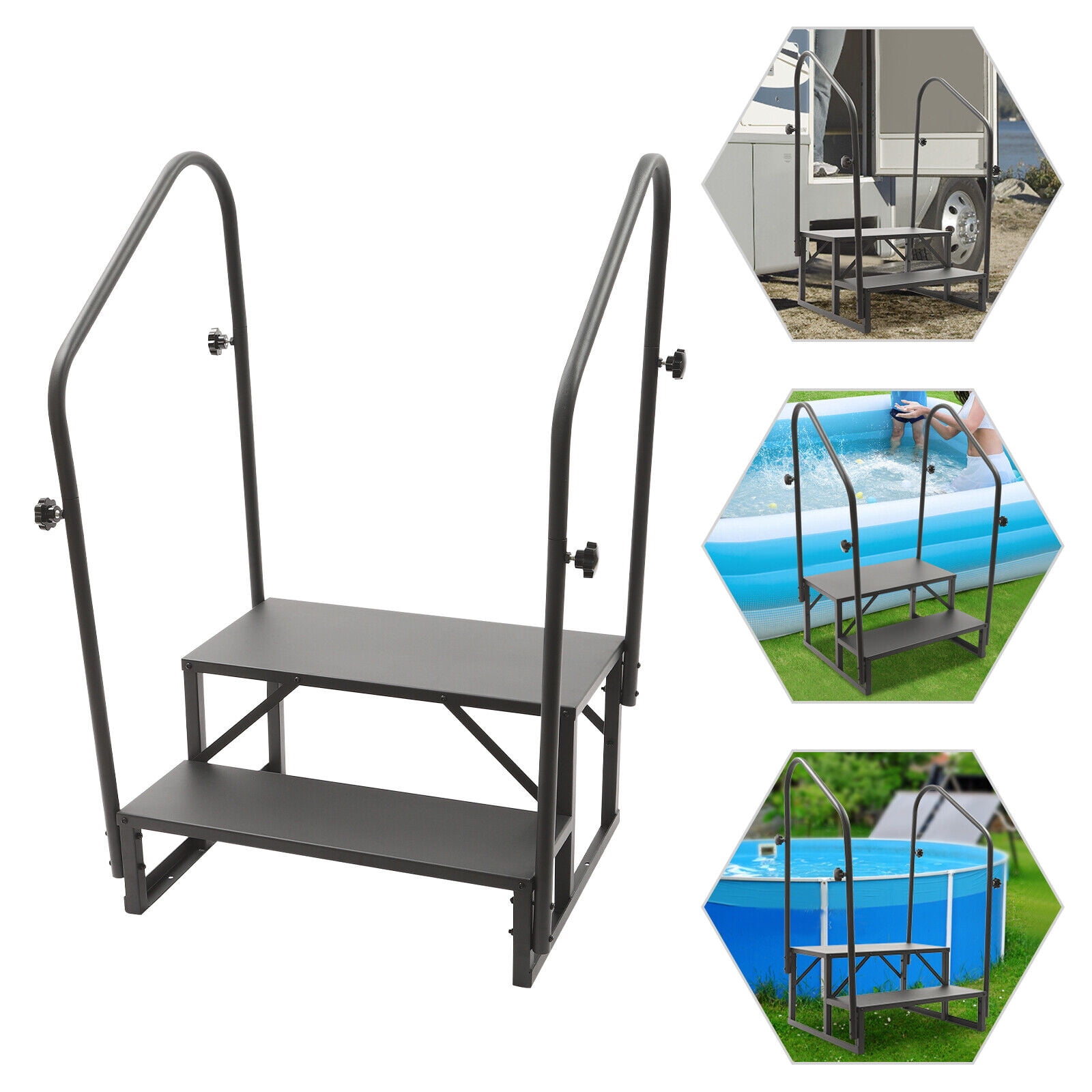 Black Corrosion Resistant 2 Steps Pool Ladder with Handrails for Above ...