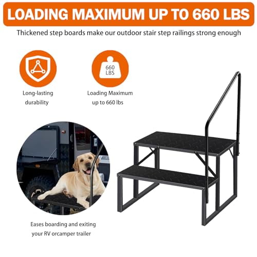 RV Step Stool Ladder, Hot Tub Steps with Handrail, Portable RV Stairs ...