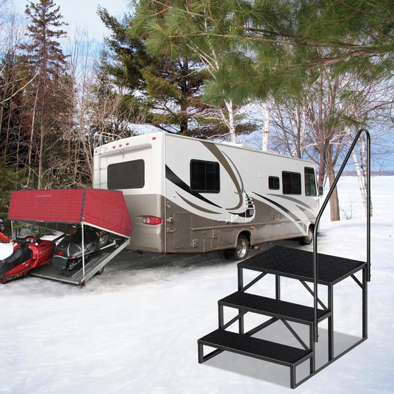 RV Steps Stool with Handrail, 3 Step RV Stairs Ladder, Hot Tub Steps ...