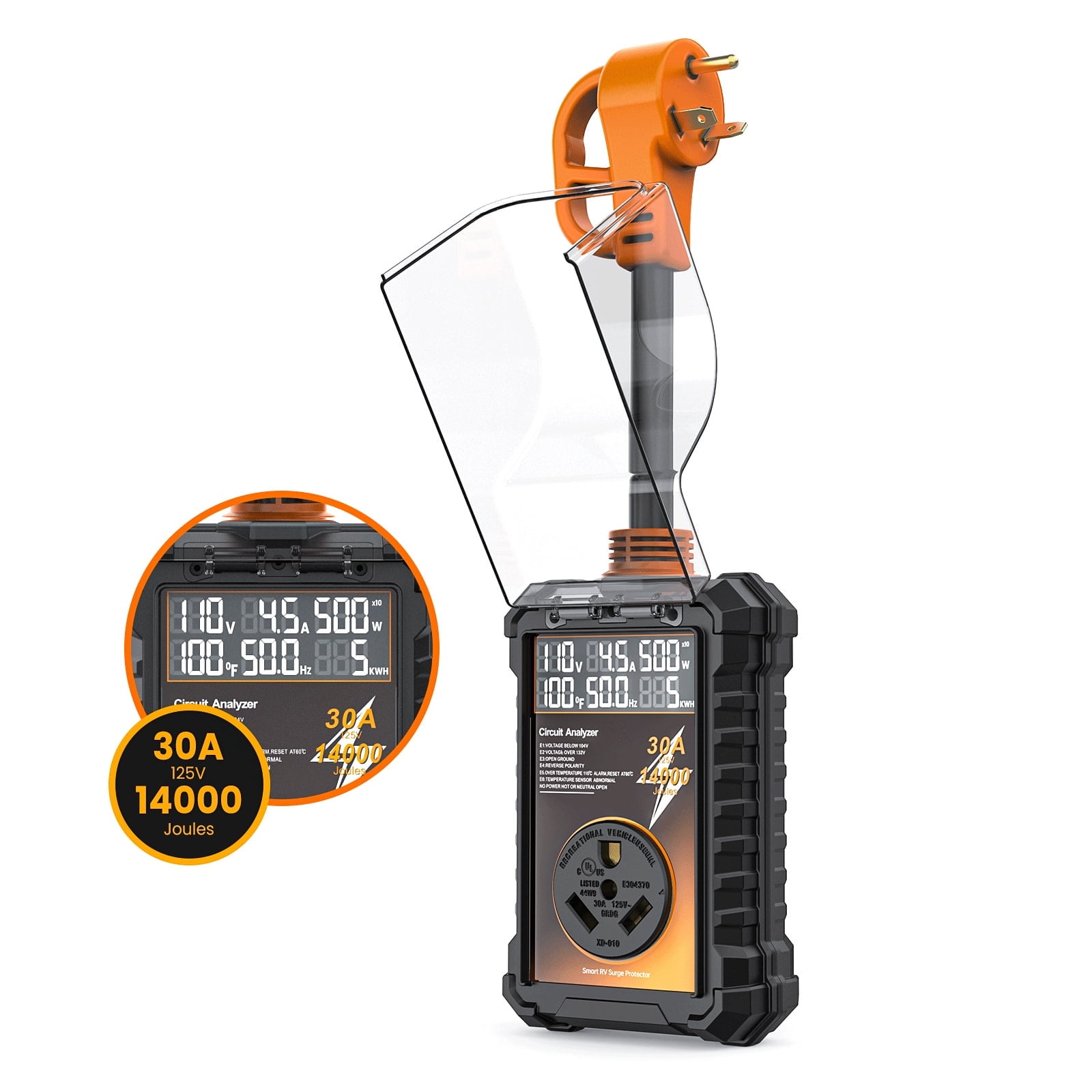 RV Surge Protector 30 Amp, 14000J Waterproof RV Circuit Automatic Over ...