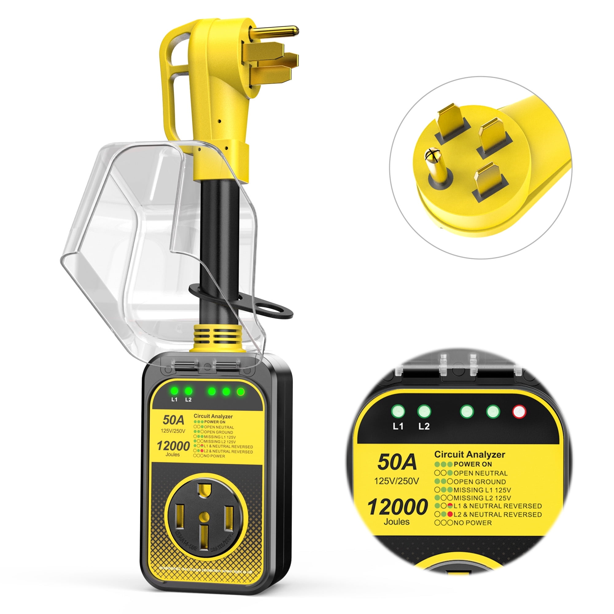 RV Surge Protector 50 Amp Waterproof - Upgraded 12000 Joules Surge ...