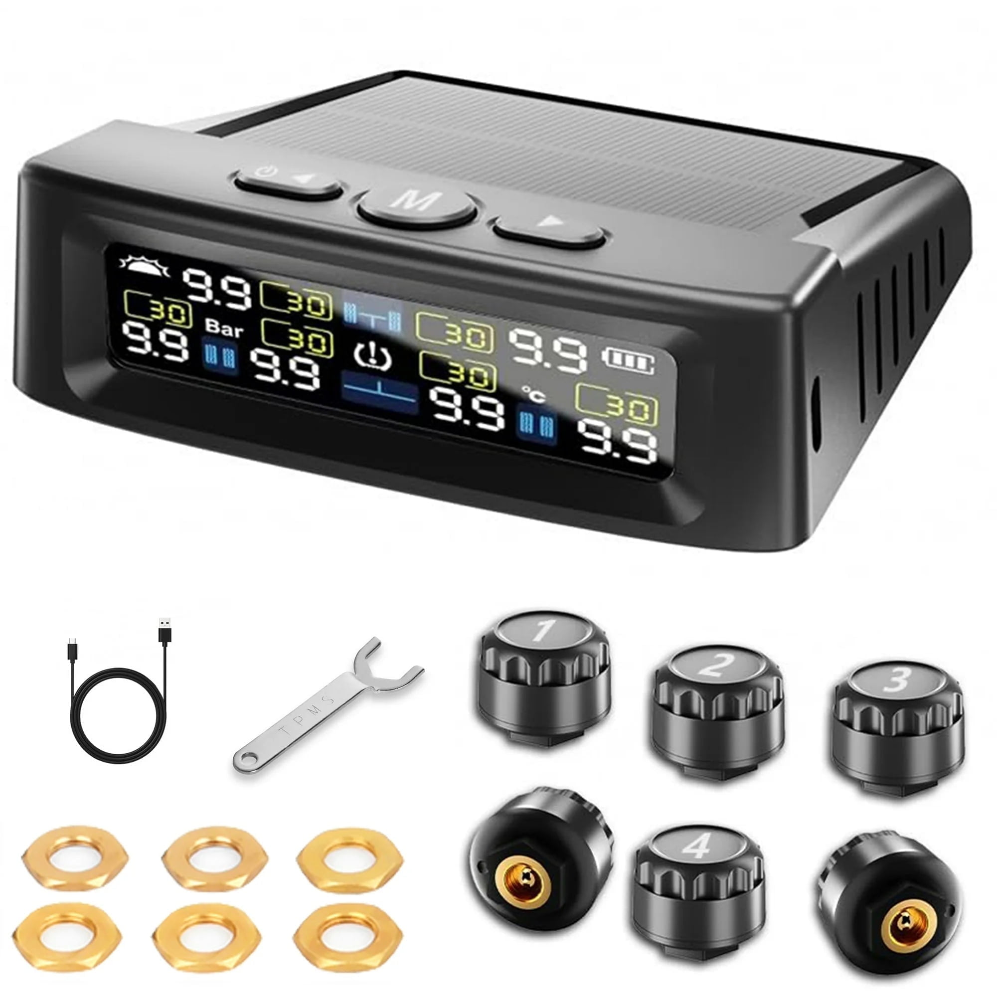 SLUMLOVE TPMS RV Tire Pressure Monitoring System with 6 Sensors- Solar ...
