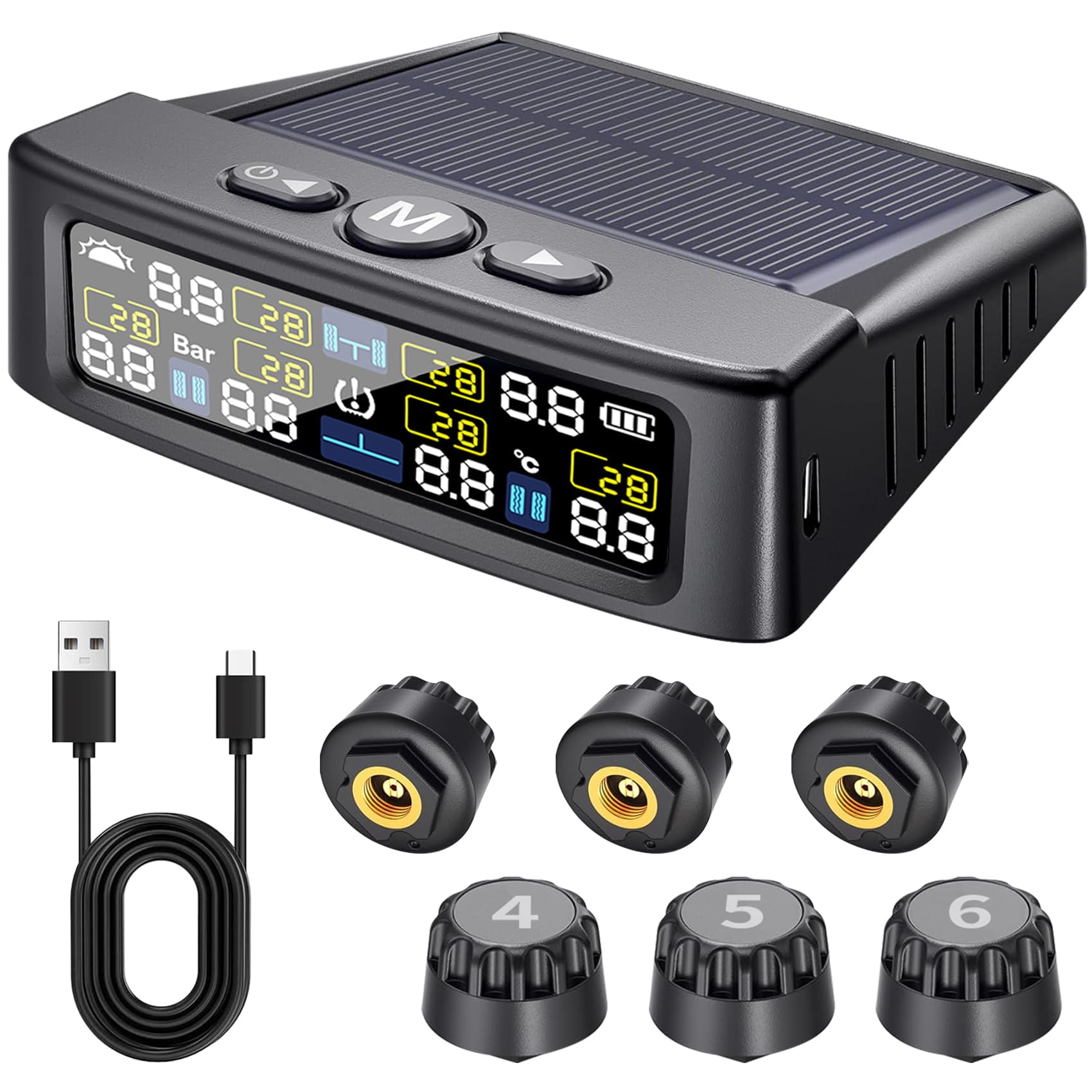 RV Tire Pressure Monitoring System, Tire Pressure Monitor with Solar Charge, TPMS with 6 Sensors ...
