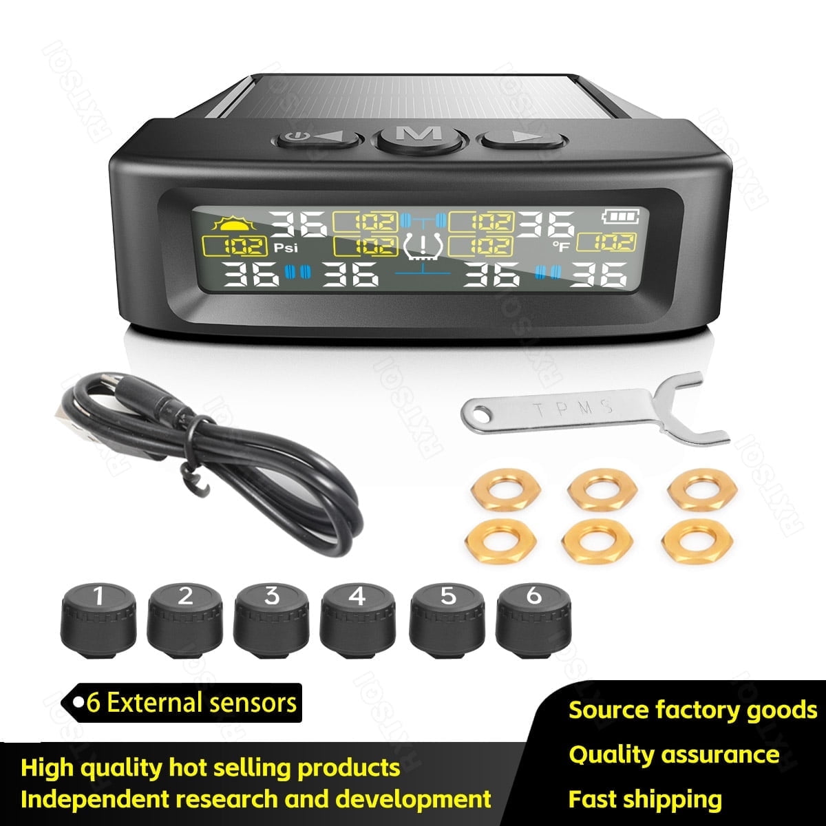RV Tire Pressure Monitoring System, Tire Pressure Monitor with Solar Charge, TPMS with 6 Sensors ...