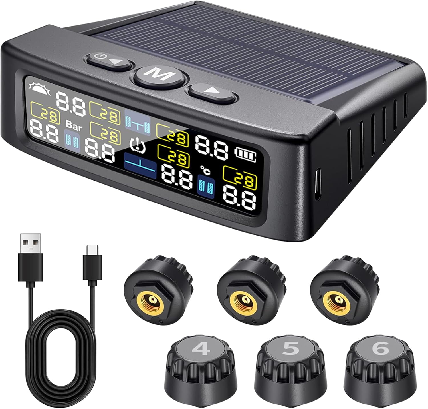RV Tire Pressure Monitoring System, Tire Pressure Monitor with Solar Charge, TPMS with 6 Sensors ...